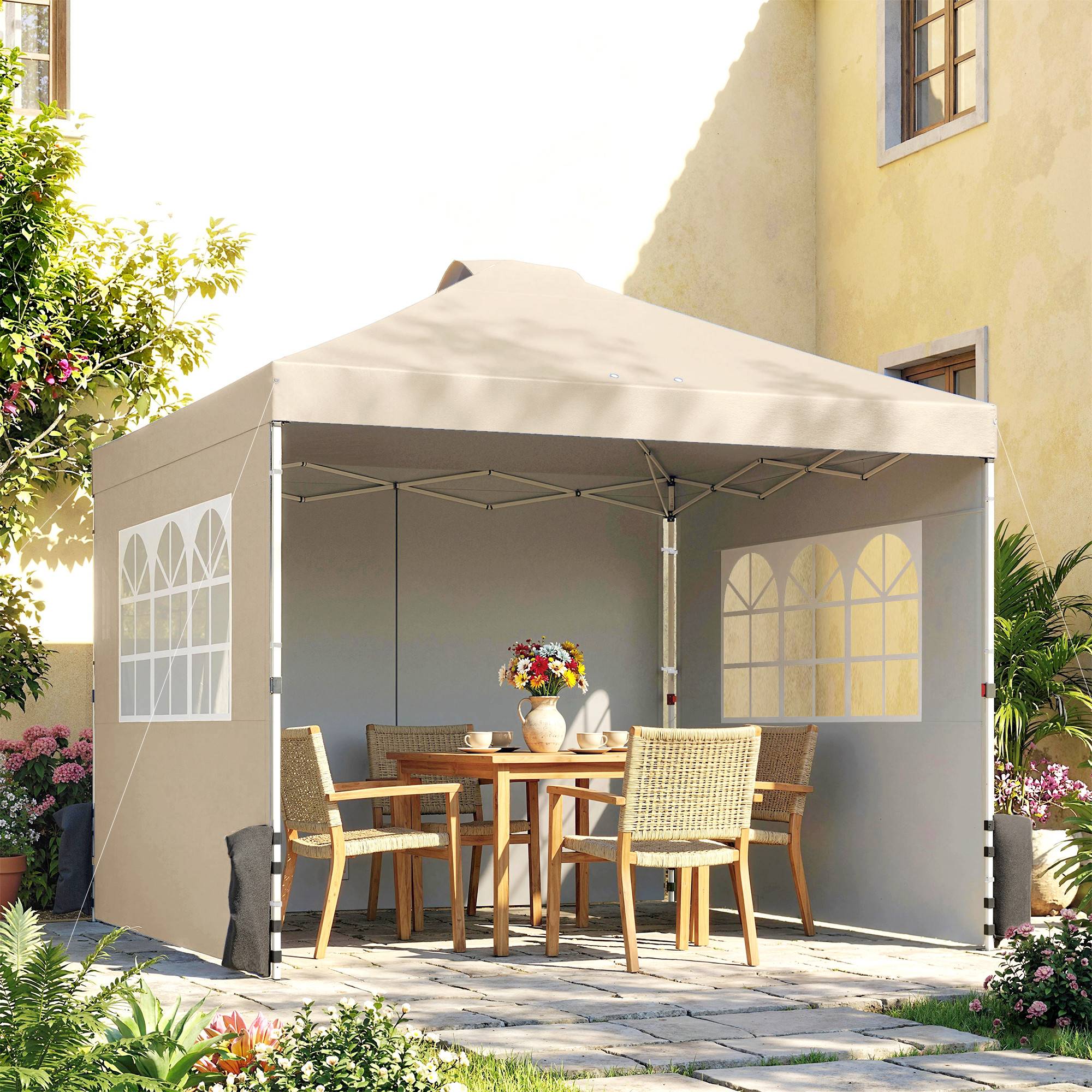 Tonnelle de jardin pliante tissu Oxford crème 297 x 297 x 285 cm ...
