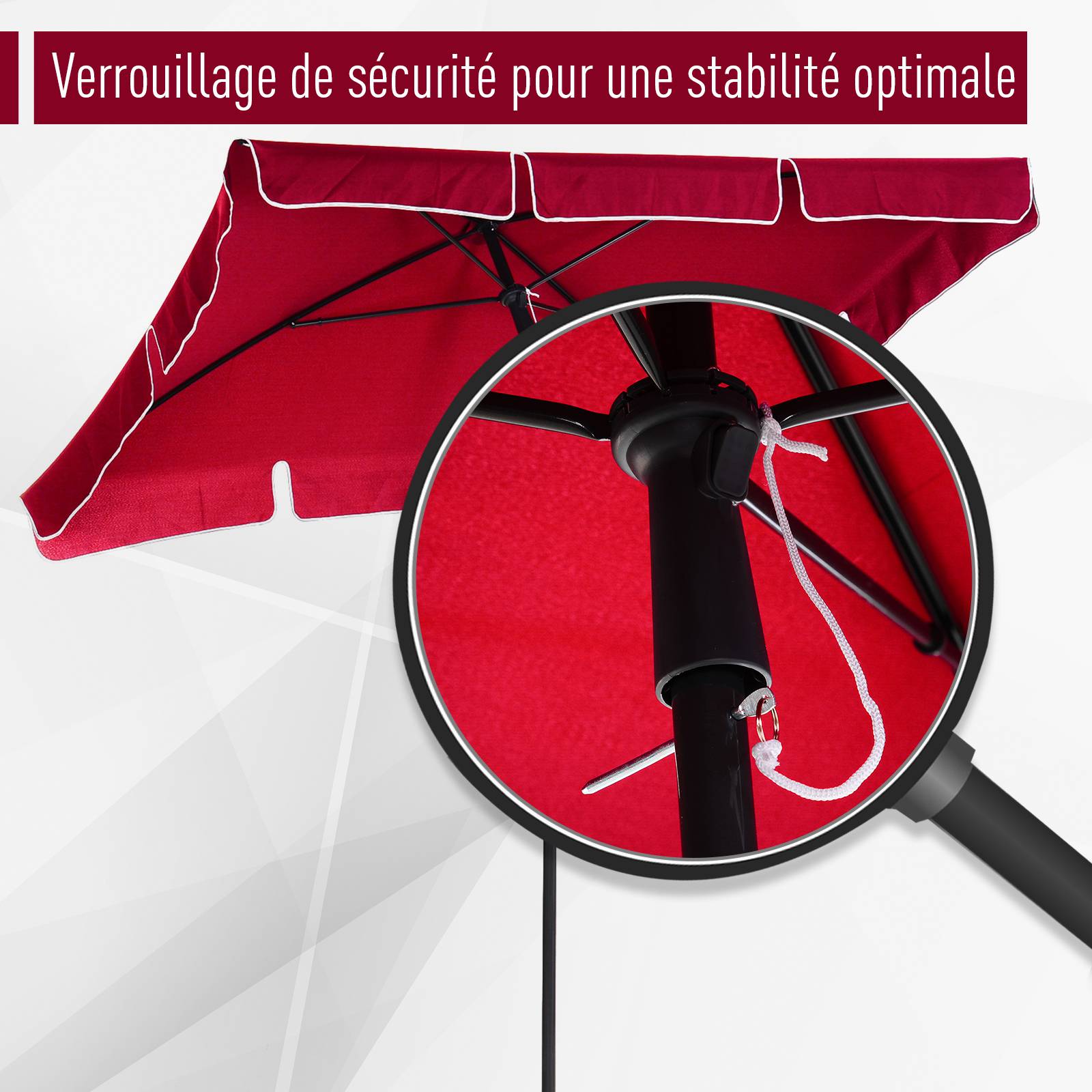 Parasol de jardin Aluminium Rouge 198x130x245 cm - Jardiland