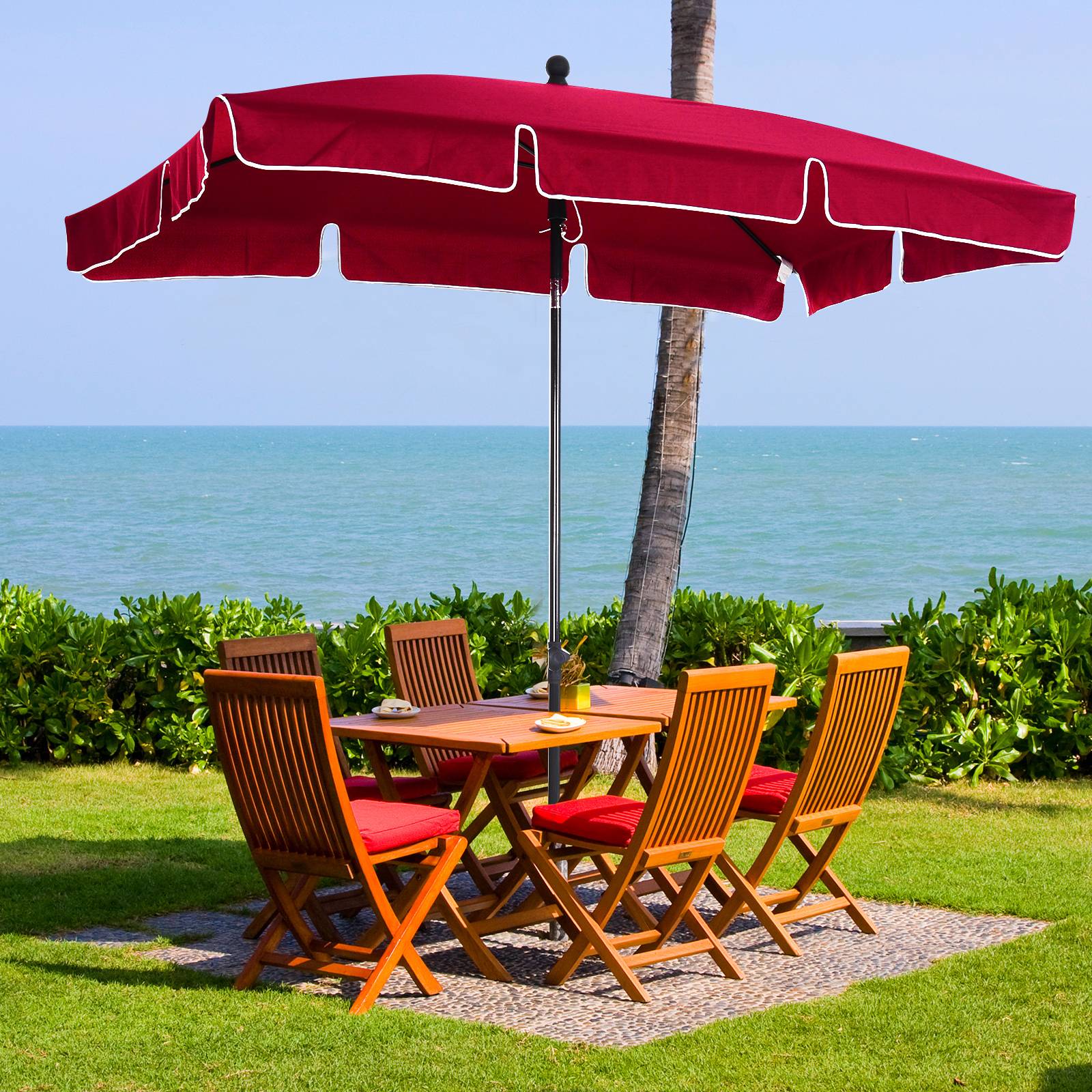 Parasol de jardin Aluminium Rouge 198x130x245 cm - Jardiland