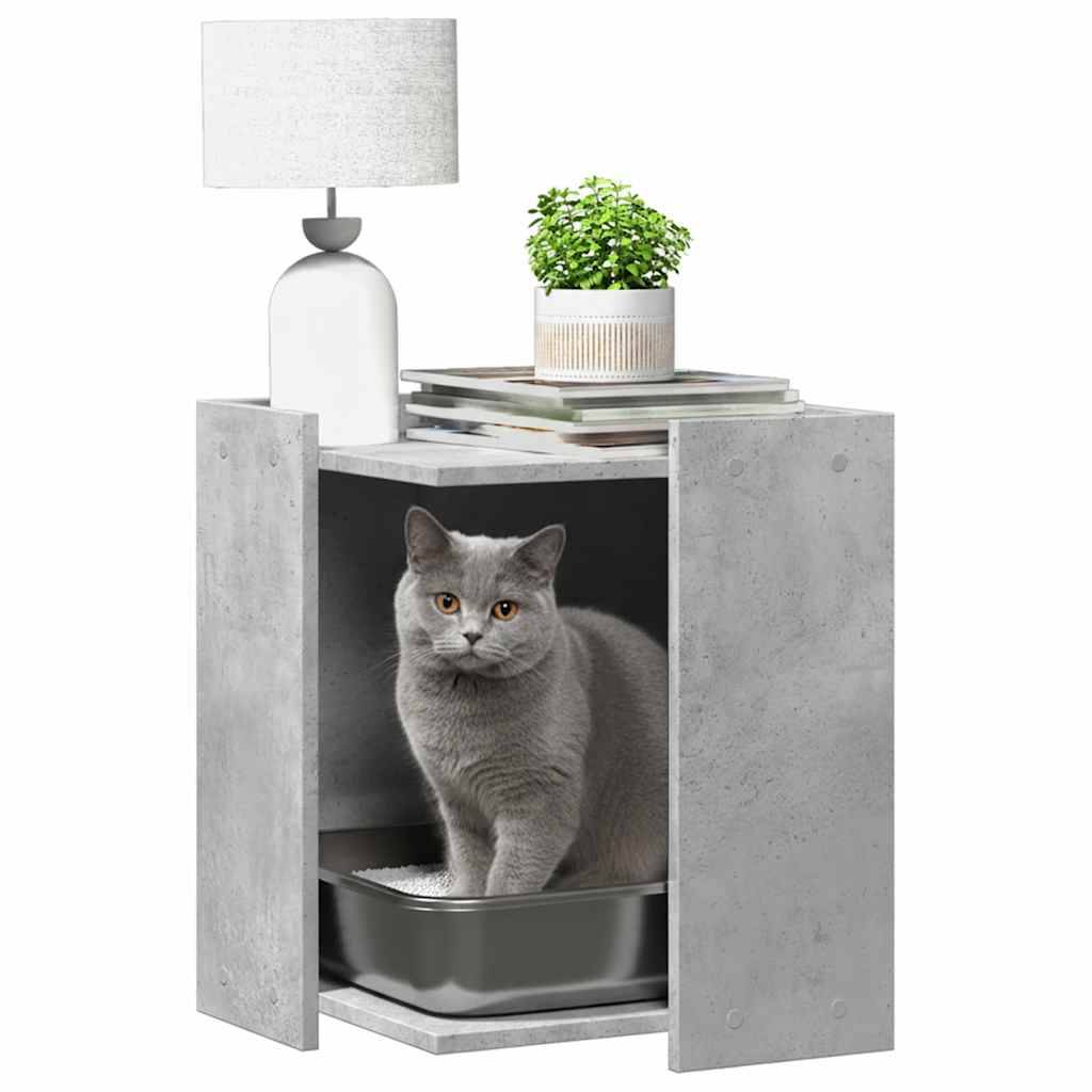 Meuble de bac à litière pour chat bois d'ingénierie gris béton 42 x 42 ...