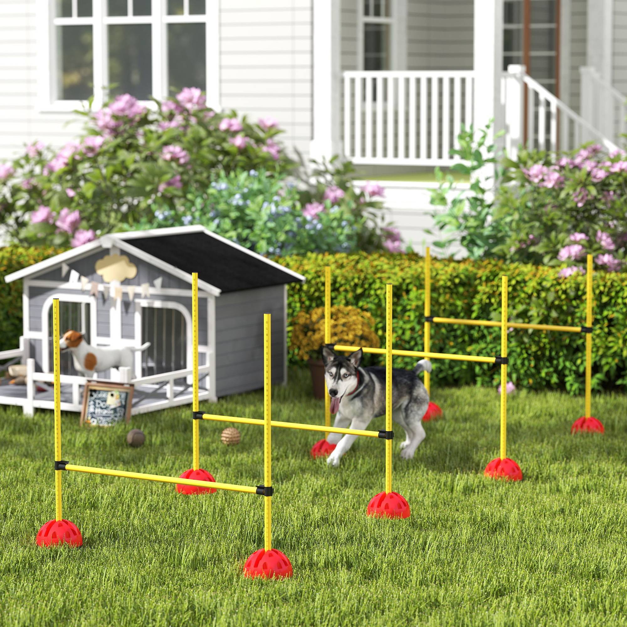 Kit d'agilité pour chien ABS jaune et oranges 124 x 19.5 x 103 cm ...