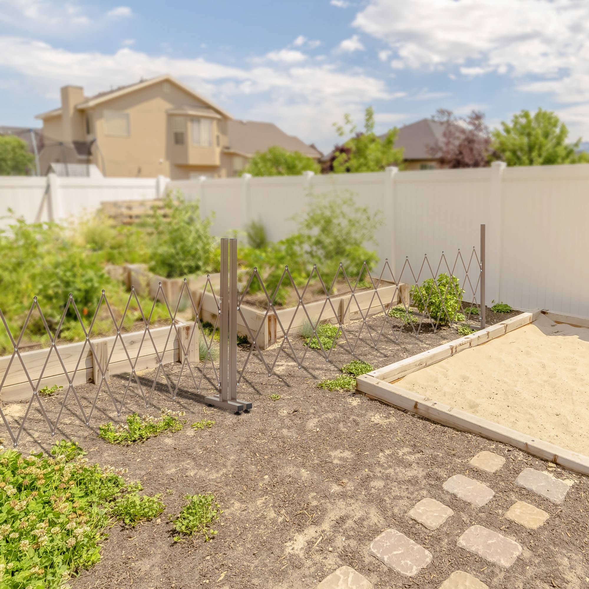 Barrière extensible sécurité métal jardin protection accès 250cm marron ...