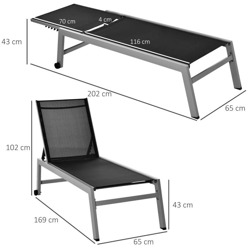 Transat bain de soleil aluminium jardin terrasse dossier réglable roues ...