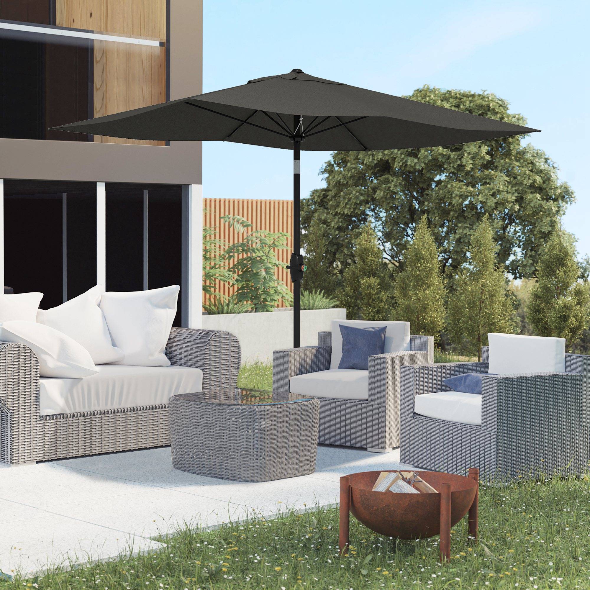 Parasol rectangulaire aluminium terrasse inclinable manivelle anti-UV ...