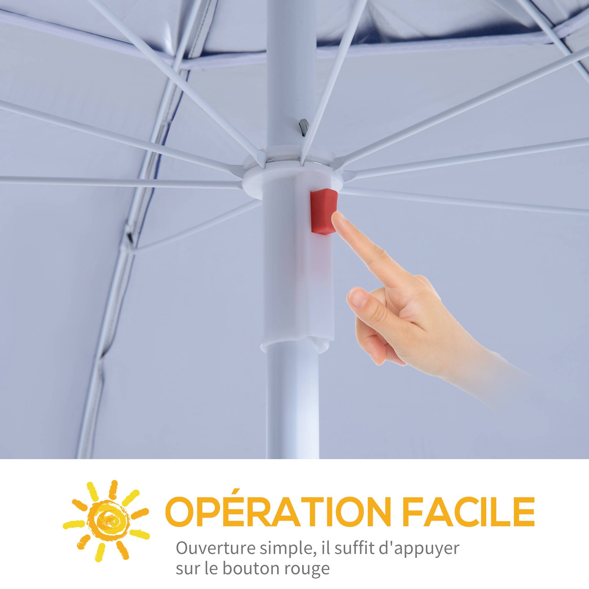 Parasol de plage Métal Bleu 210x200x125 cm - Jardiland