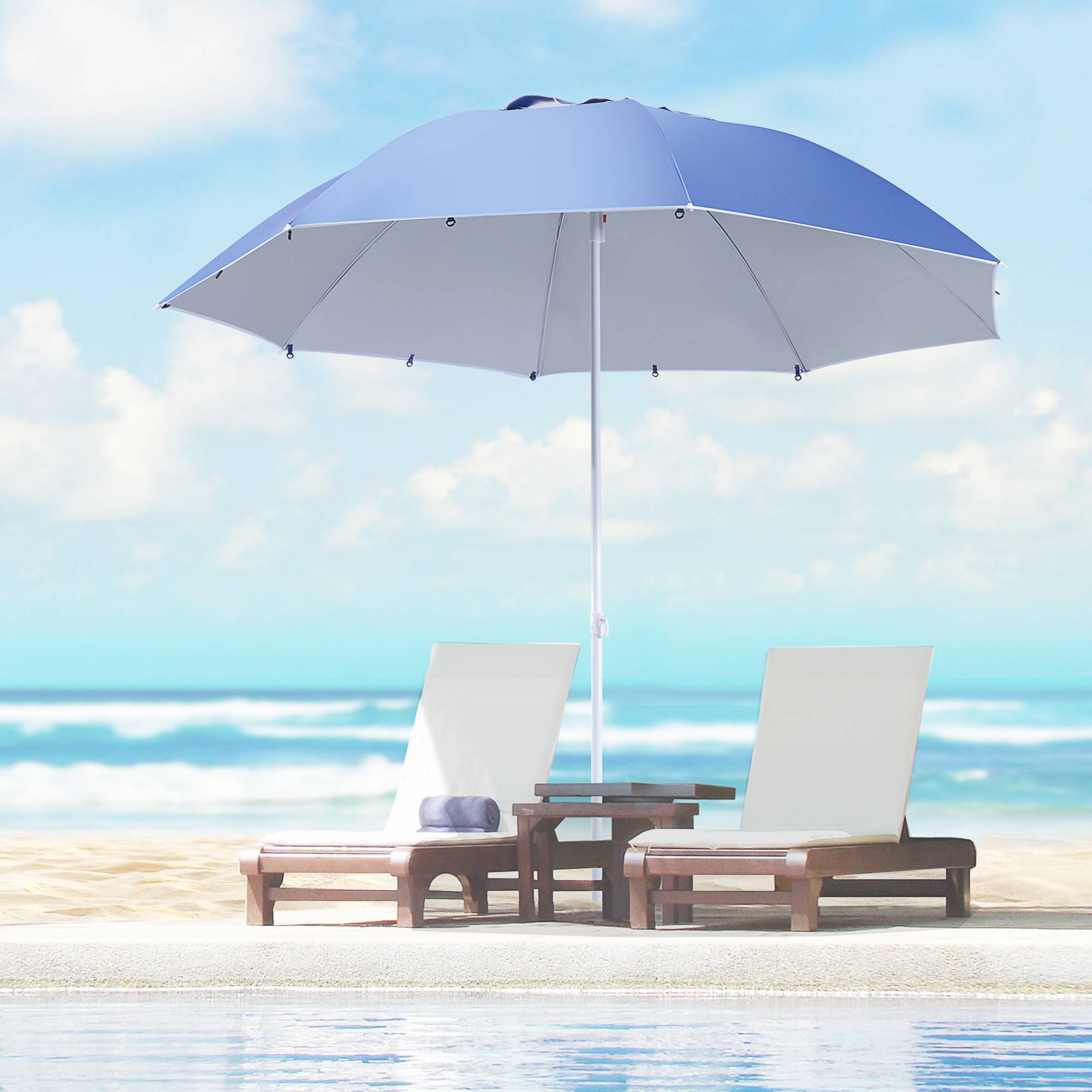 Parasol de plage Métal Bleu 210x200x125 cm - Jardiland