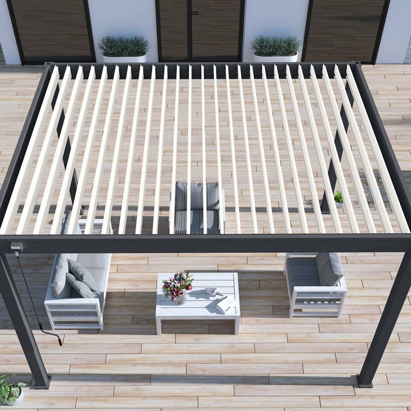 Pergola bioclimatique Ombréa autoportante VS - 3x4M bicolore + 1 store ...