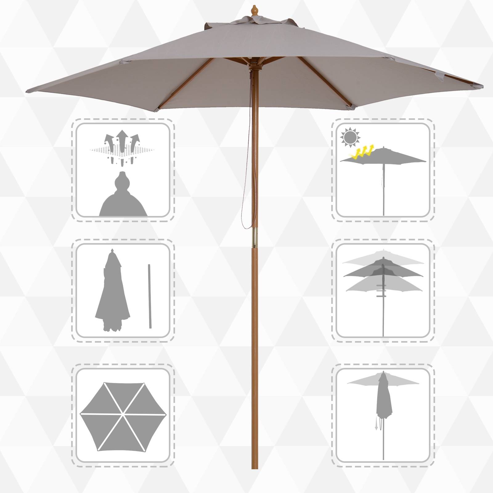 Parasol de jardin Bois Gris 250x250x230 cm - Jardiland