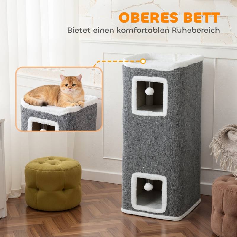 Arbre à chat à 4 niveaux, griffoir avec 3 niches, panneaux de ...