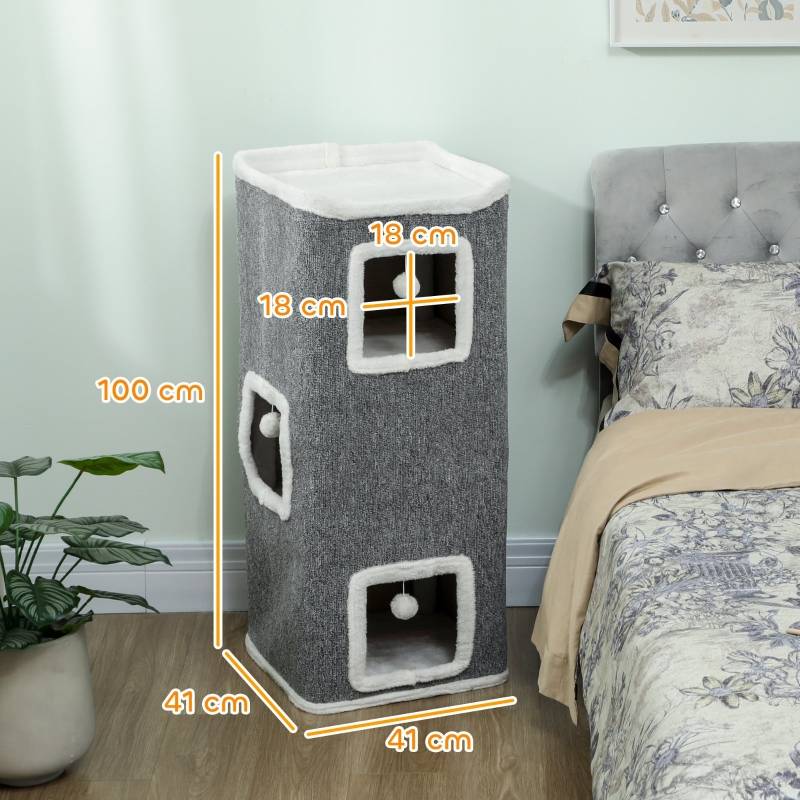 Arbre à chat à 4 niveaux, griffoir avec 3 niches, panneaux de ...