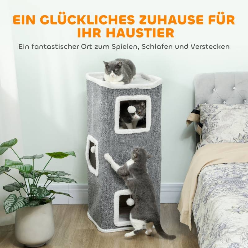 Arbre à chat à 4 niveaux, griffoir avec 3 niches, panneaux de ...