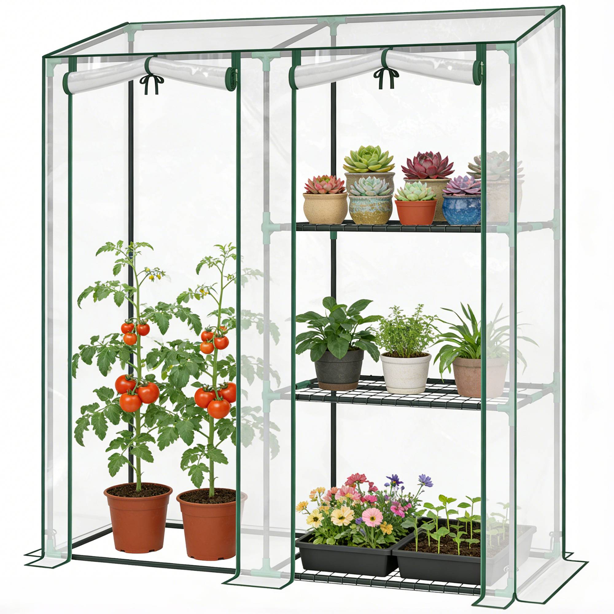 Serre de Jardin avec étagères 3 niveaux, Petite Serre en Bâche PVC et ...