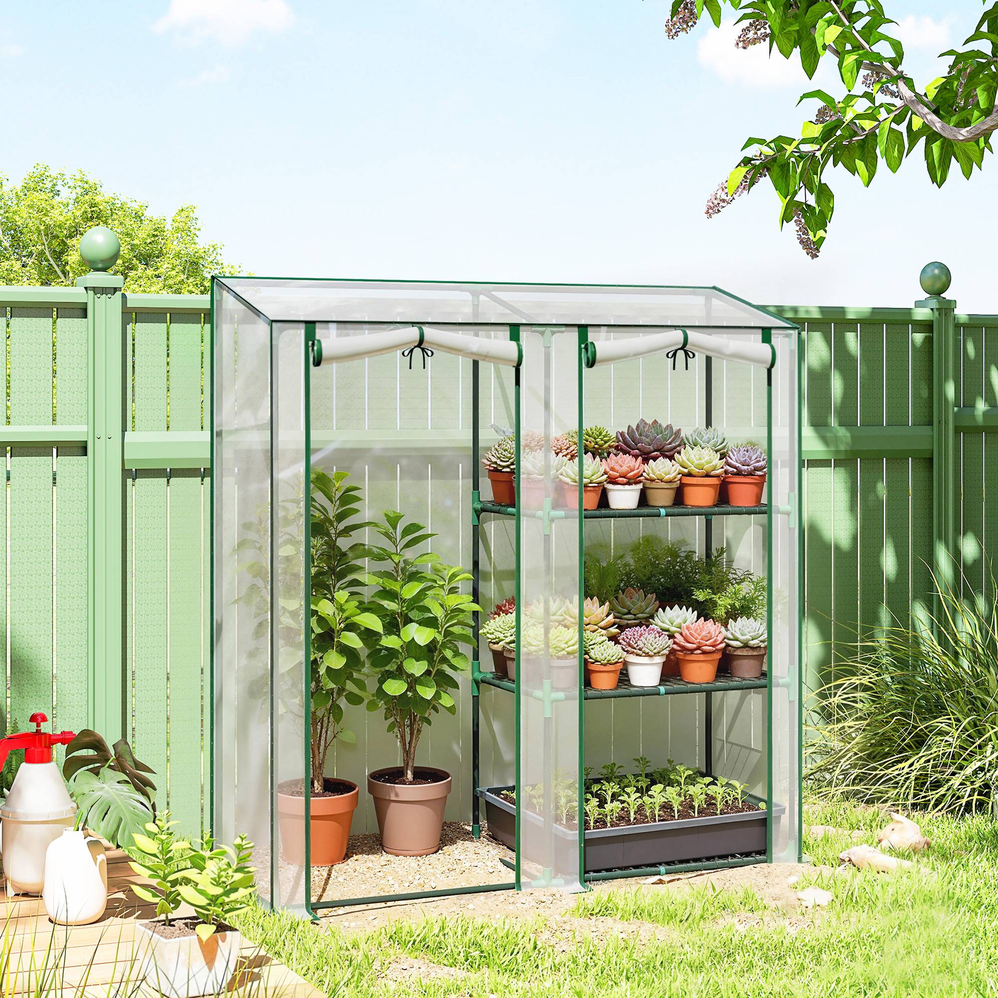 Serre de Jardin avec étagères 3 niveaux, Petite Serre en Bâche PVC et ...