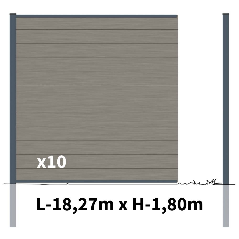 Kit Clôture Bois Composite Platine 18x1,8m RIO - Poteaux en Aluminium ...