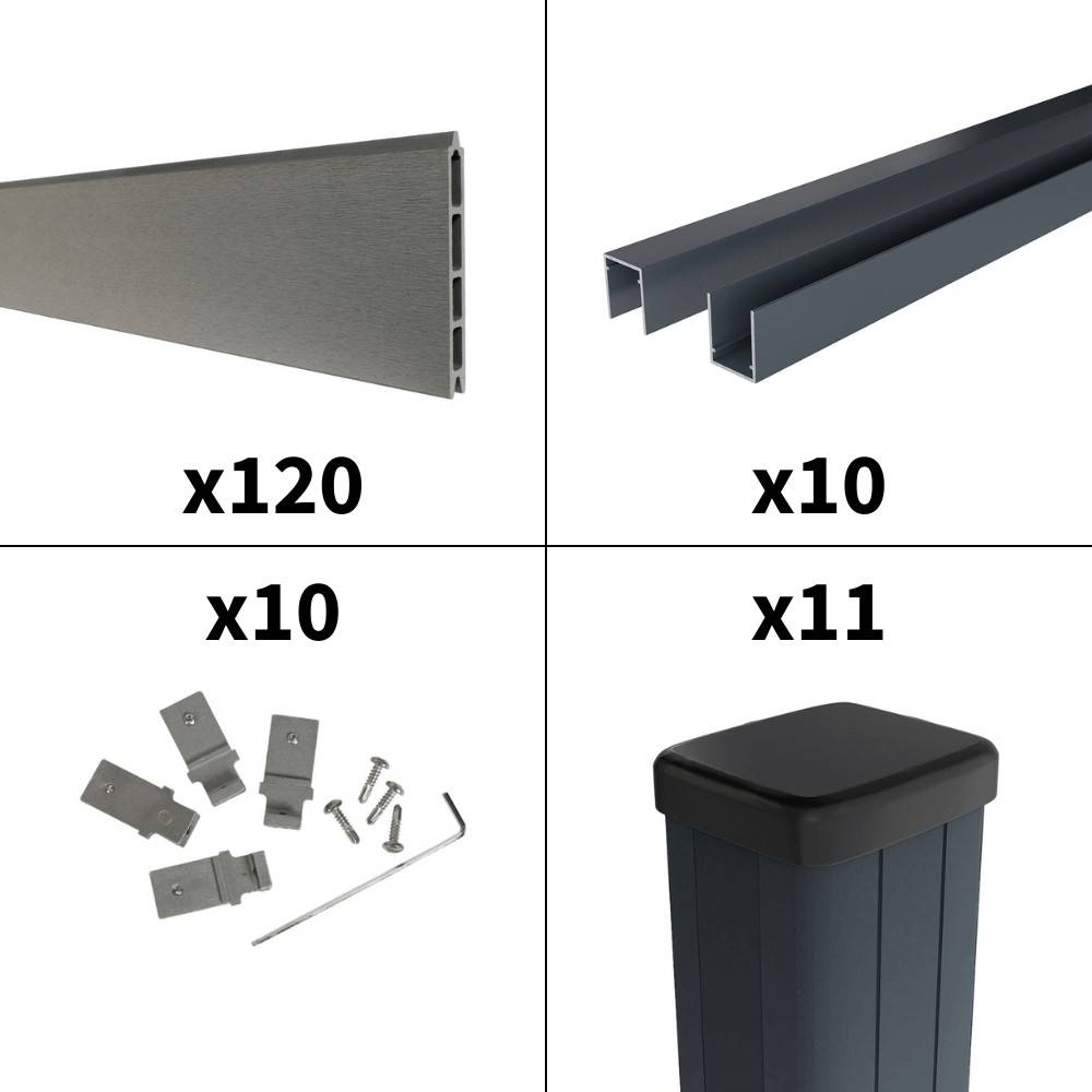 Kit Clôture Bois Composite Platine 18x1,8m RIO - Poteaux en Aluminium ...