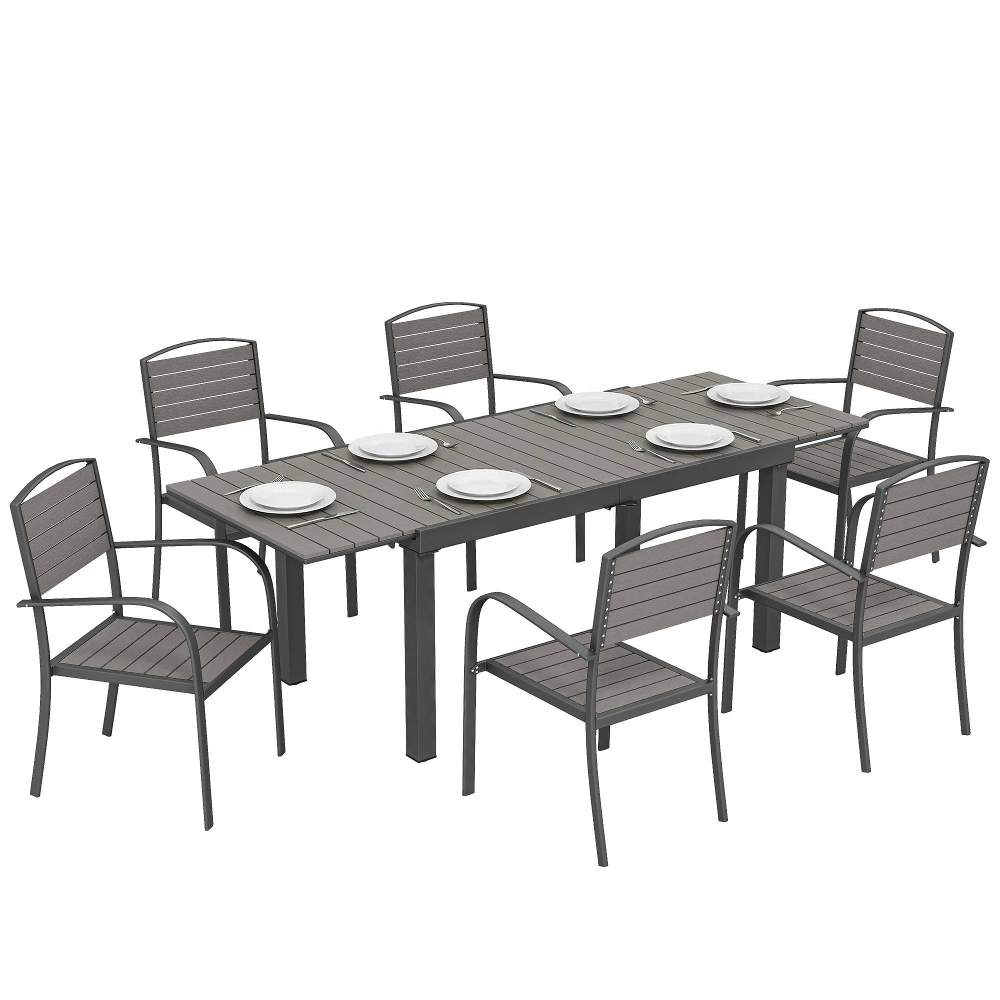 Salon de jardin aluminiums et composites gris 225 x 85 x 75 cm ...