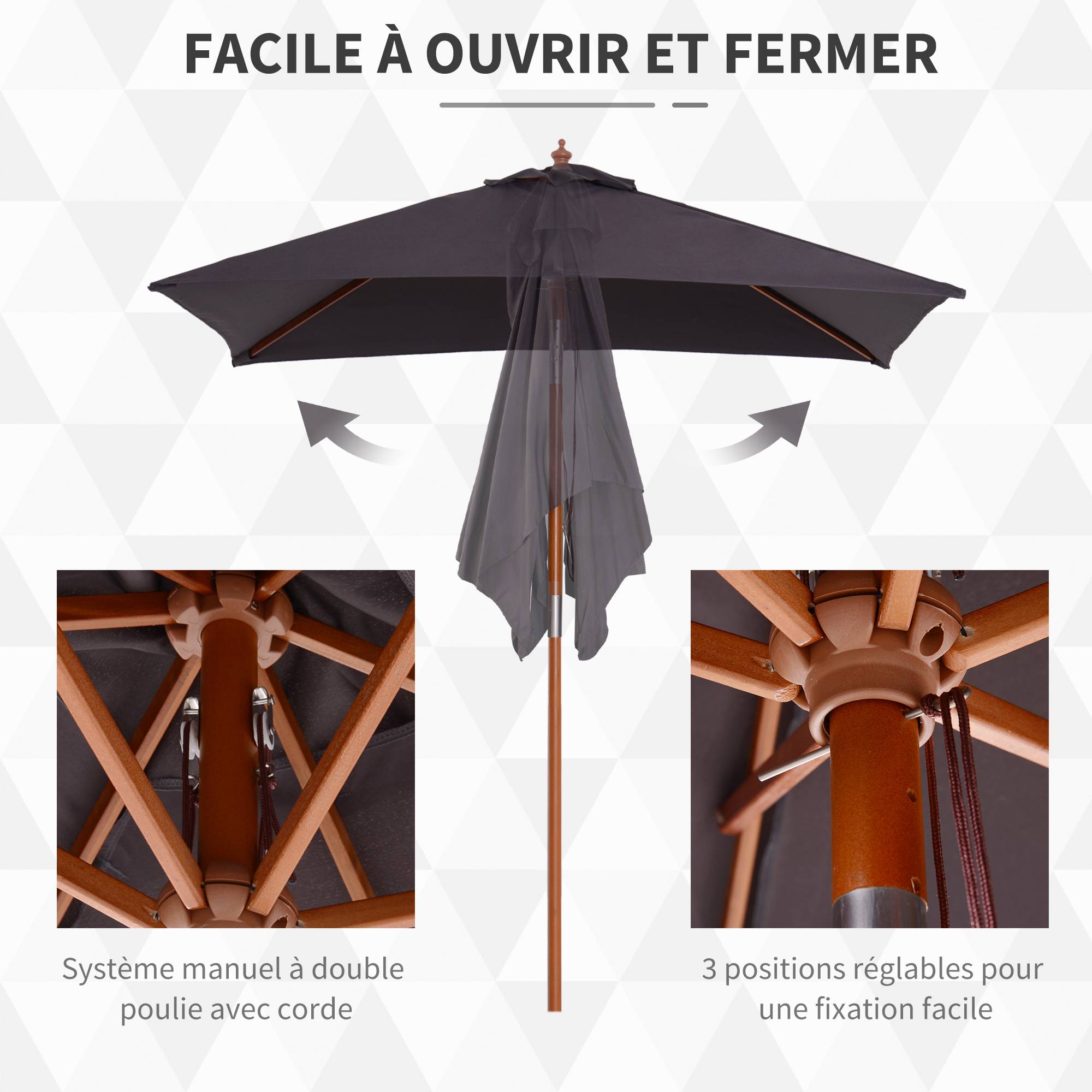 Parasol de jardin Bois Gris foncé 200x150x235 cm - Jardiland