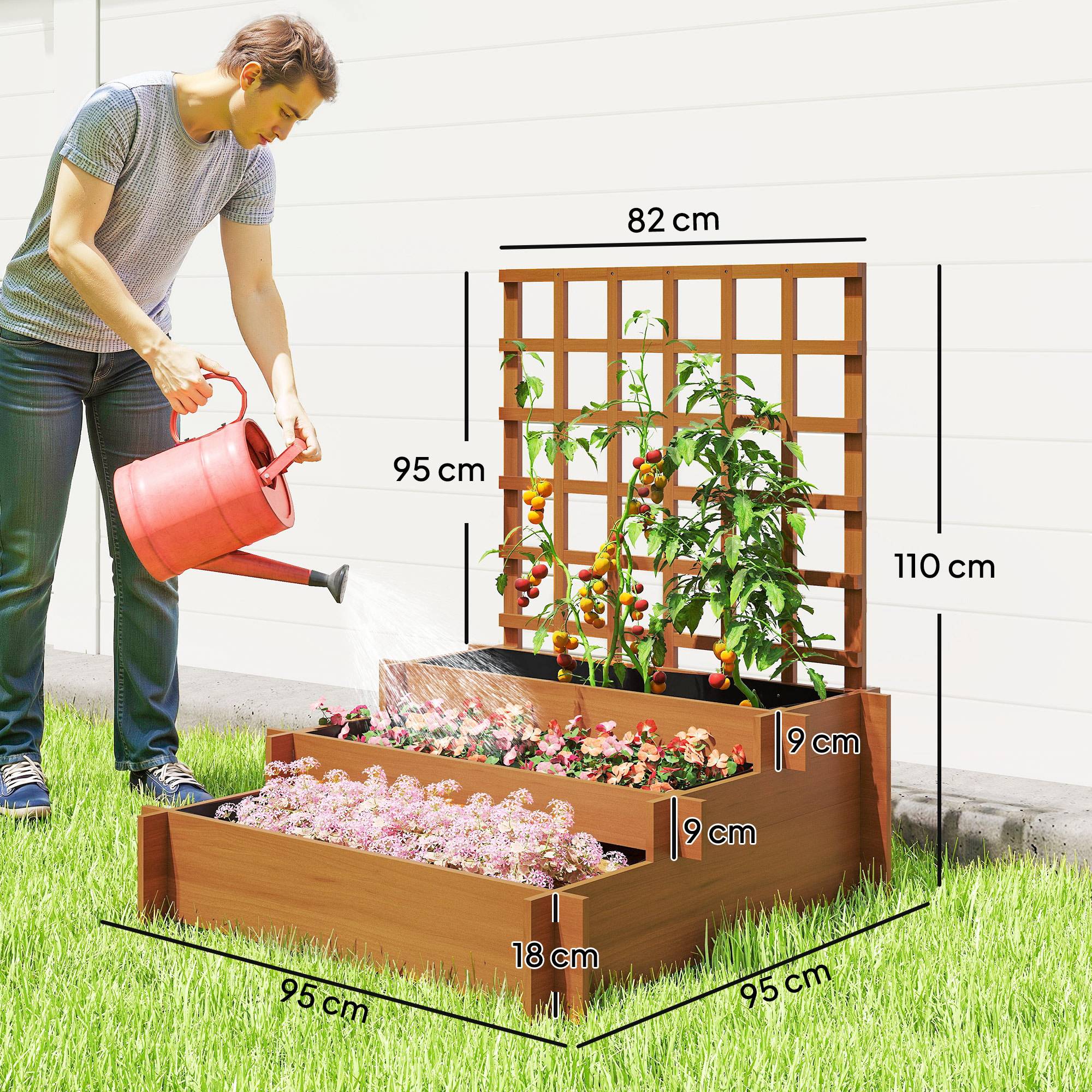 Carré potager avec treillis bois marron 95 x 95 x 110 cm - PANGIVO ...