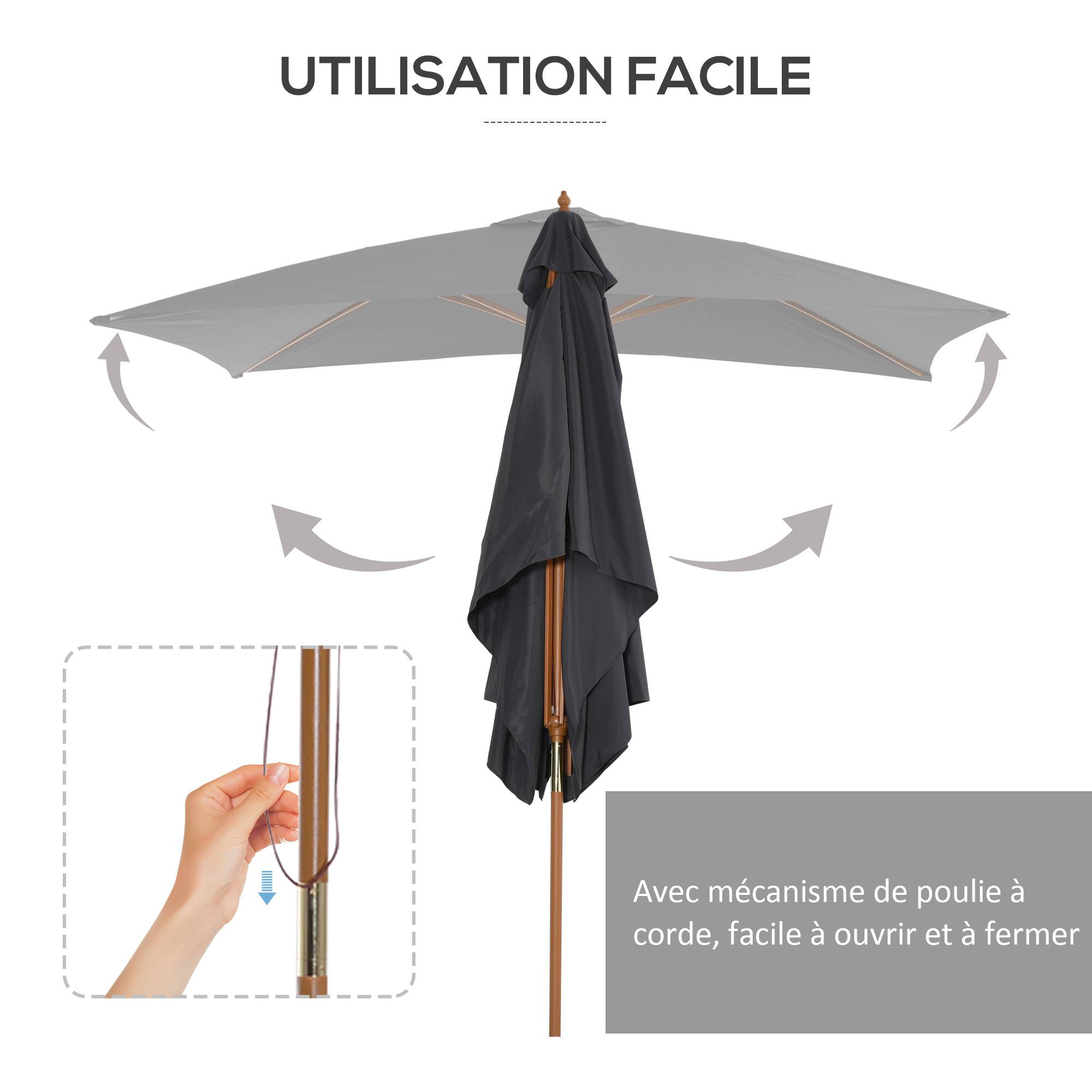 Parasol de jardin Bois Gris foncé 300x200x250 cm - Jardiland