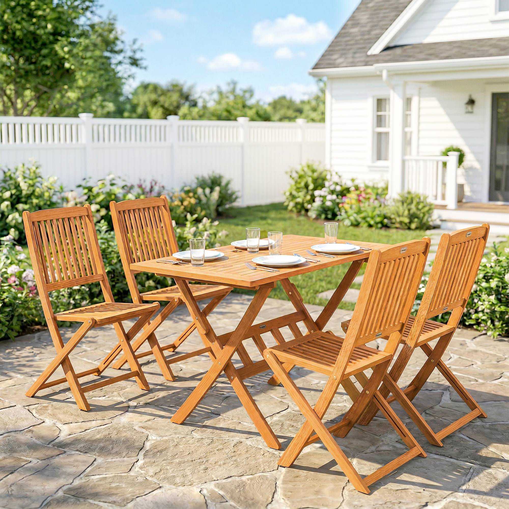 Salon de jardin bois d'acacia naturel 120 x 70 x 75 cm - PANGIVO ...