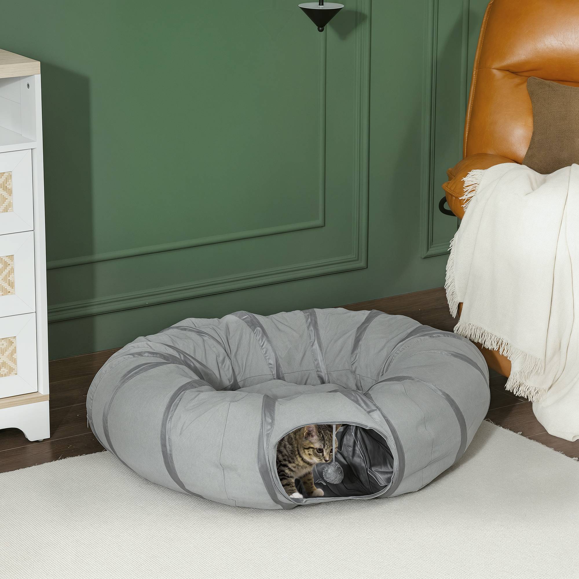 Tunnel pour chat polyester suède gris 90 x 90 x 27 cm - PANGIVO - Jardiland