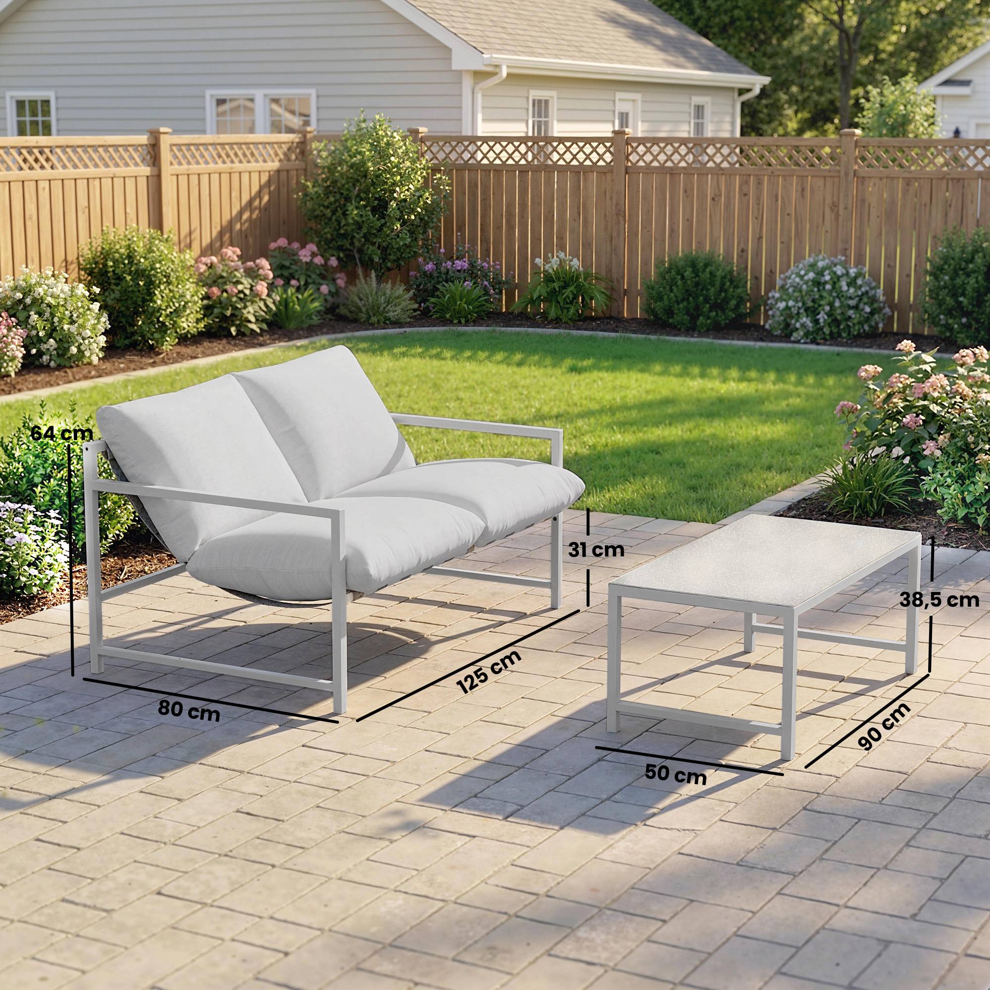 Salon de jardin extérieur 2 personnes, table de jardin extérieure avec ...