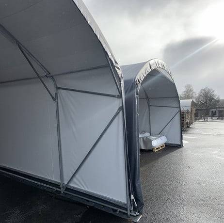 Abri tunnel largeur 5 m pieds droits pas à 1.50 m - Long 13.50 m, type ...