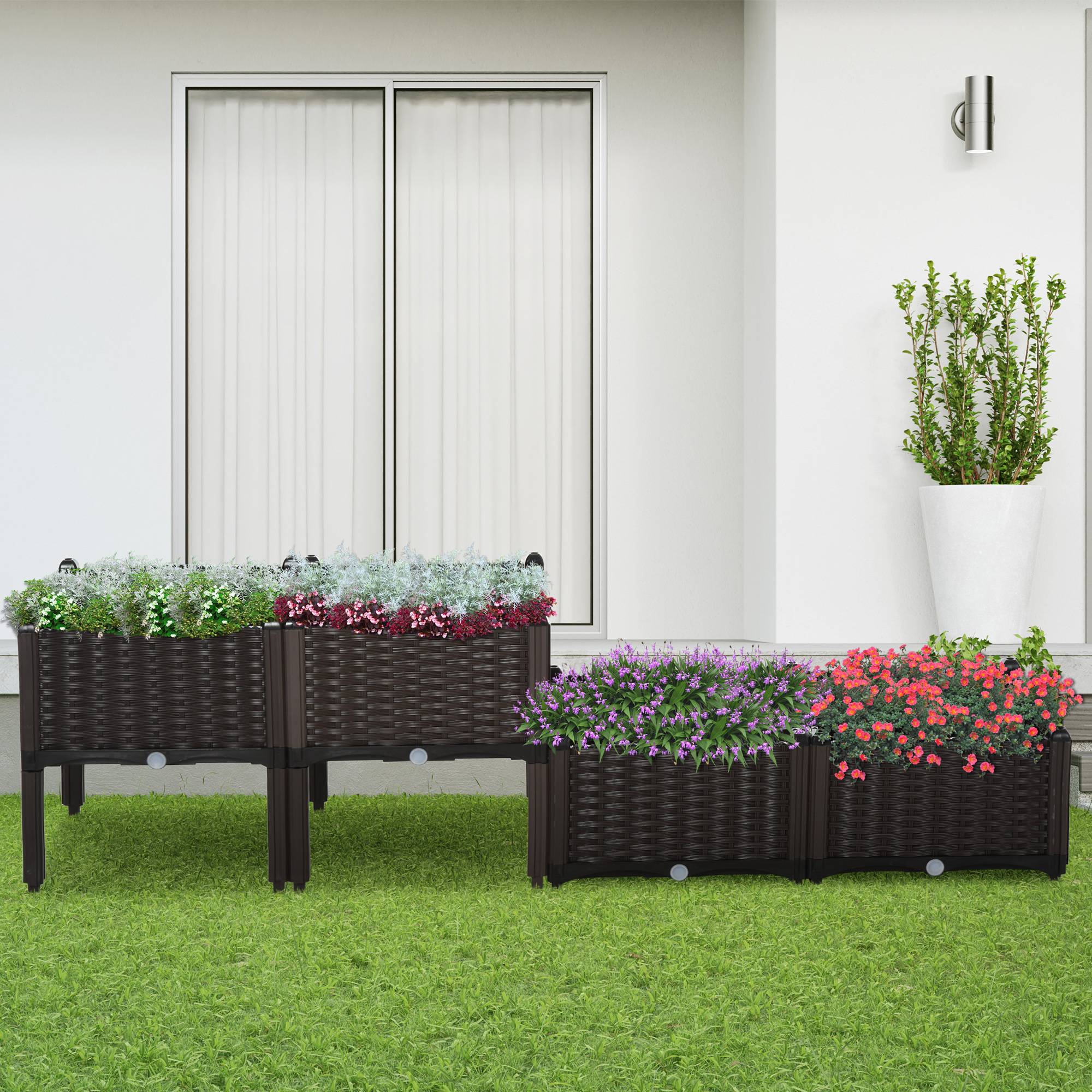 Jardinière sur pieds plastique imitation rotin chocolat 80 x 80 x 44 cm ...