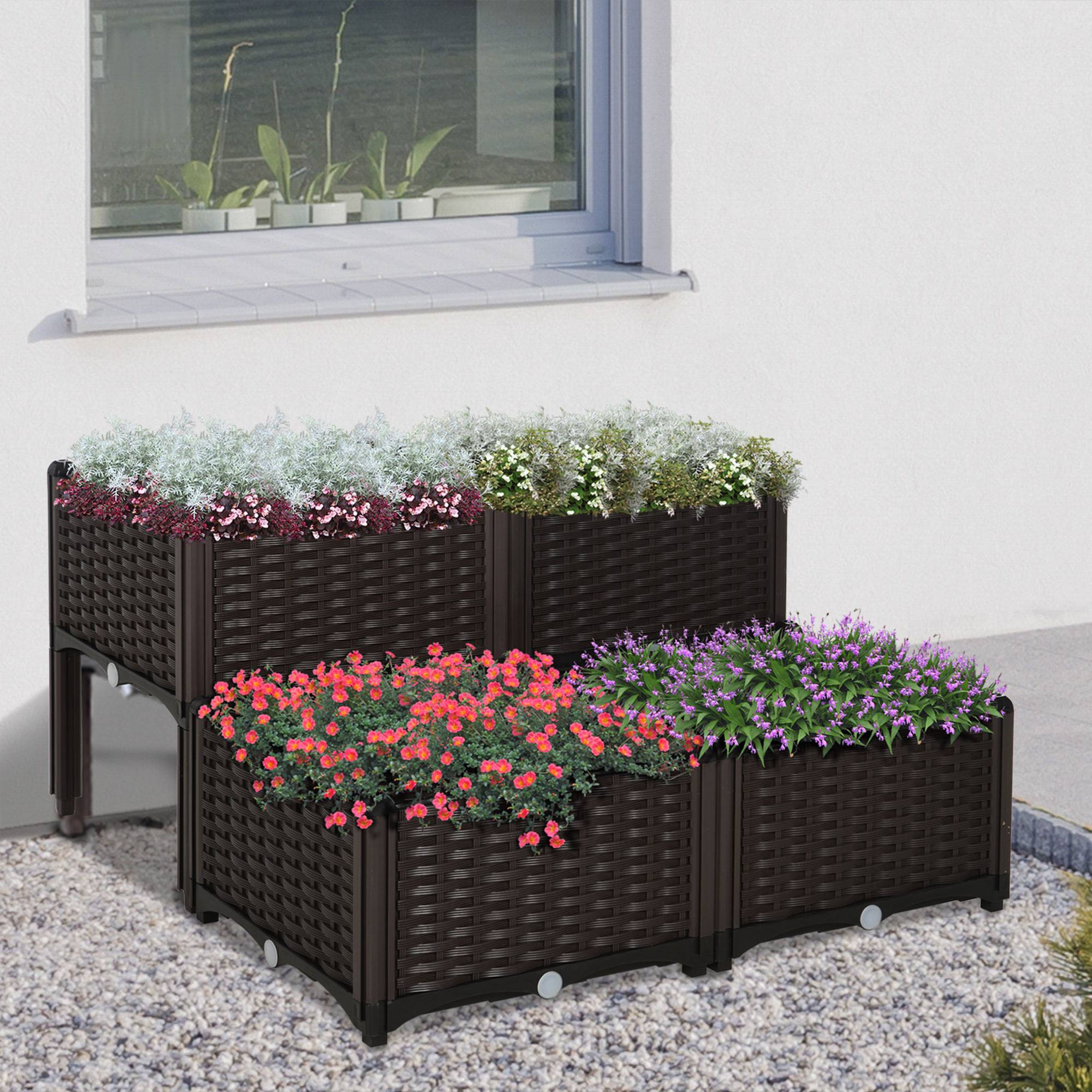 Jardinière sur pieds plastique imitation rotin chocolat 80 x 80 x 44 cm ...