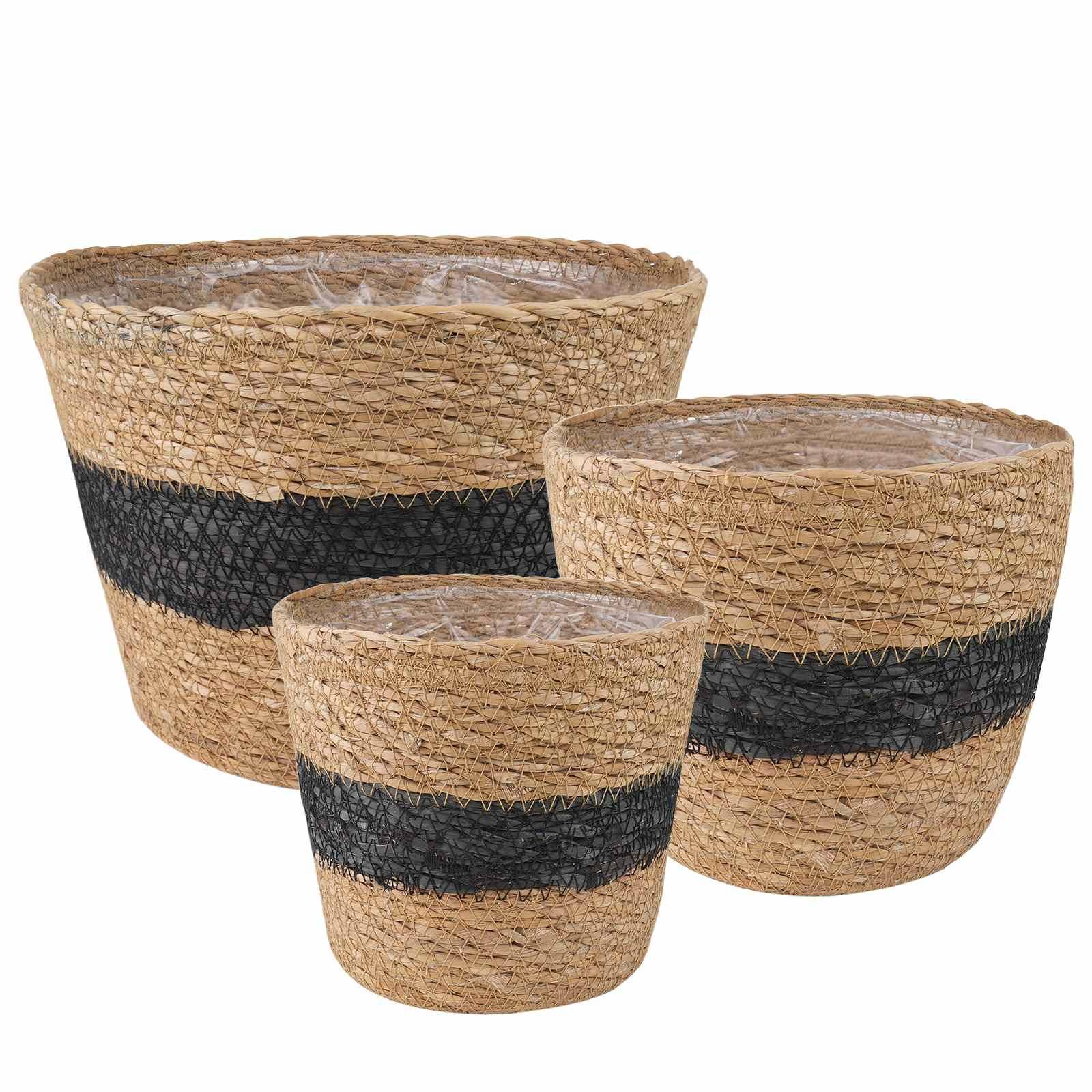 Paniers à plantes herbe de mer naturel et noir 26 x 26 x 19 cm, Poids:0 ...