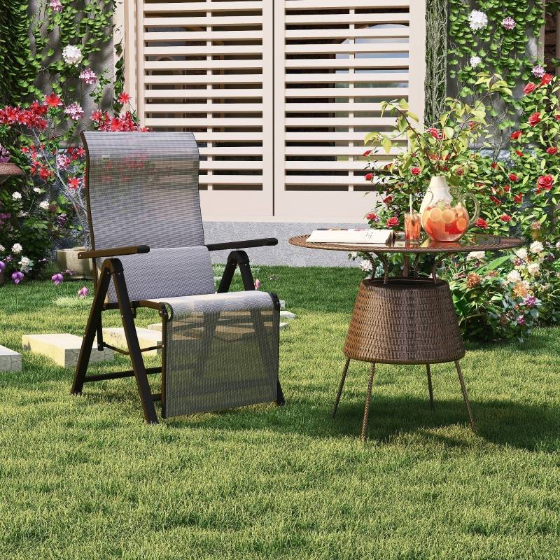 Transat Jardin Pliable Acier Gris Fauteuil Relax Réglable 9 Positions ...
