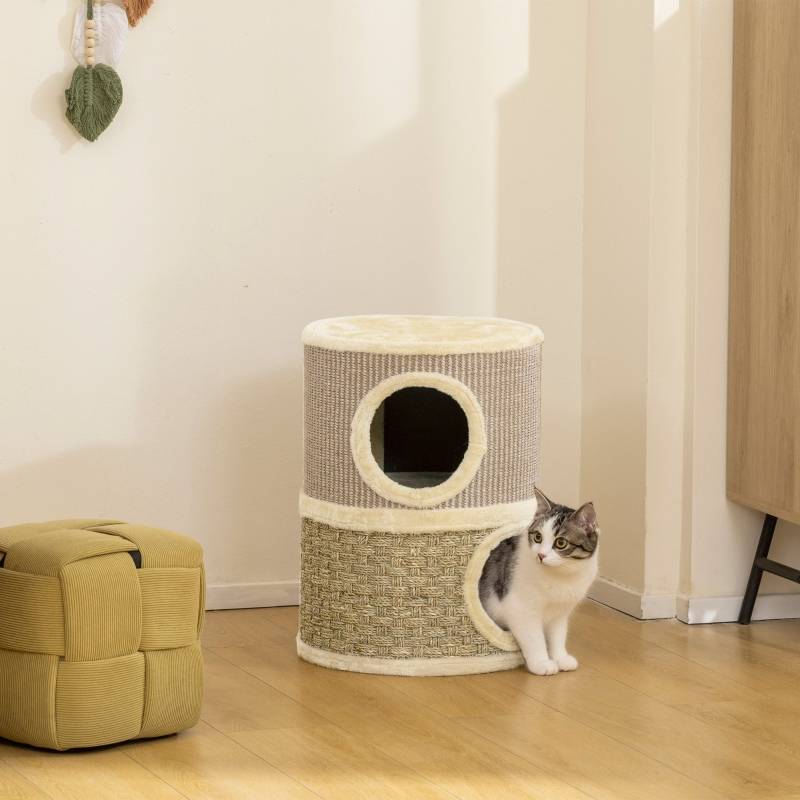 Griffoir en Forme de Tonneau 49 cm, Double Étage avec 2 Niches, Tapis à ...