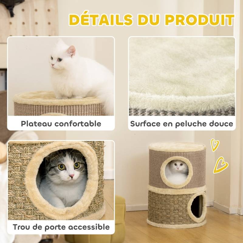 Griffoir en Forme de Tonneau 49 cm, Double Étage avec 2 Niches, Tapis à ...