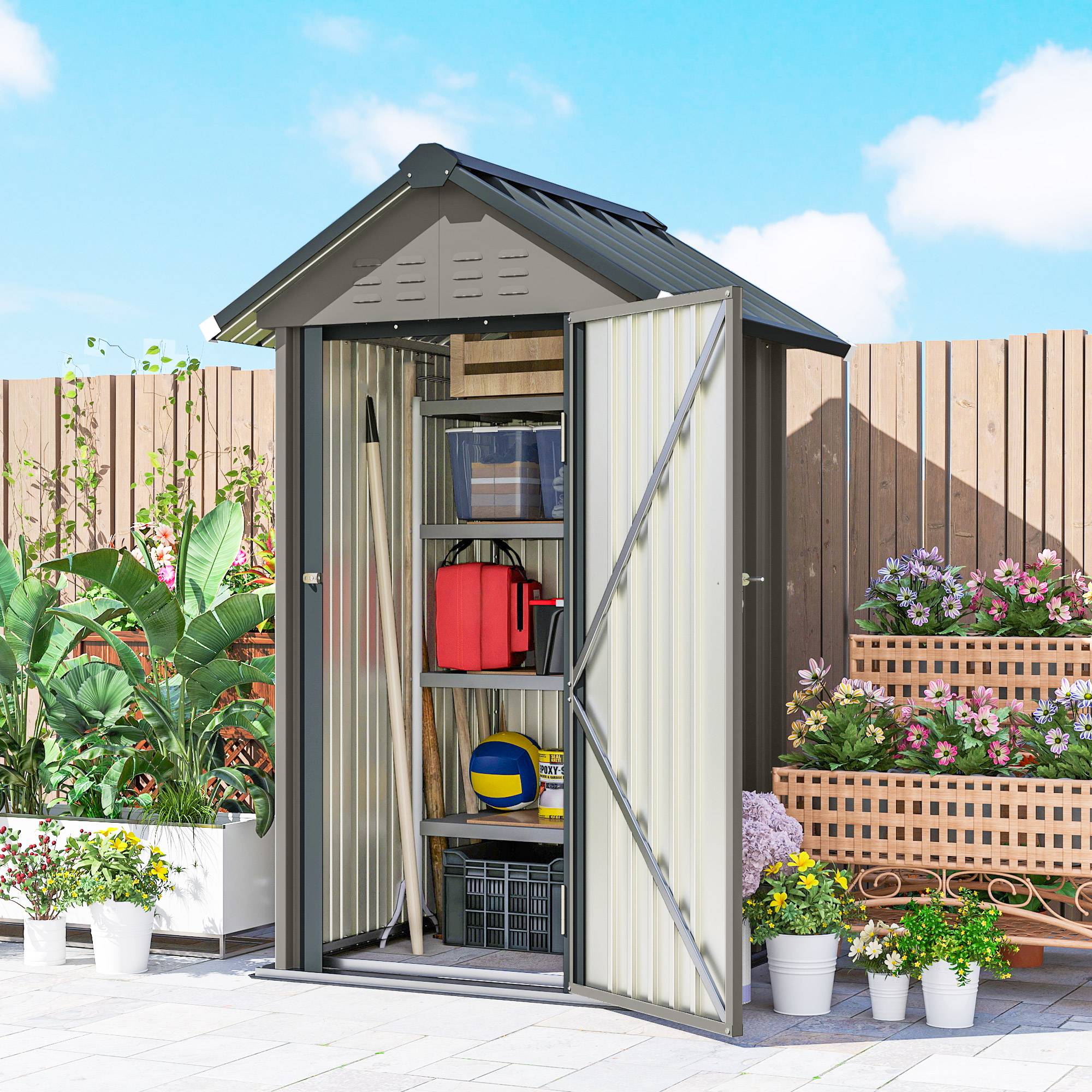Abri de jardin acier galvanisé 122 x 121 x 192 cm - PANGIVO - Jardiland