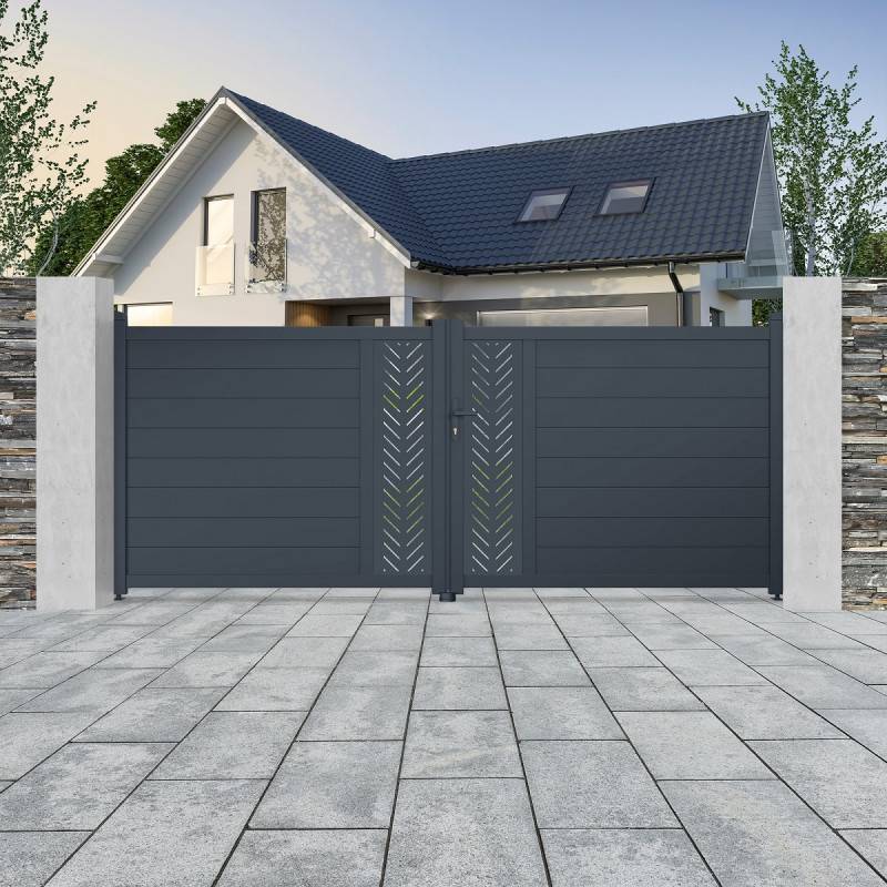 Portail battant aluminium 350x142 cm anthracite avec accessoires Fancy ...