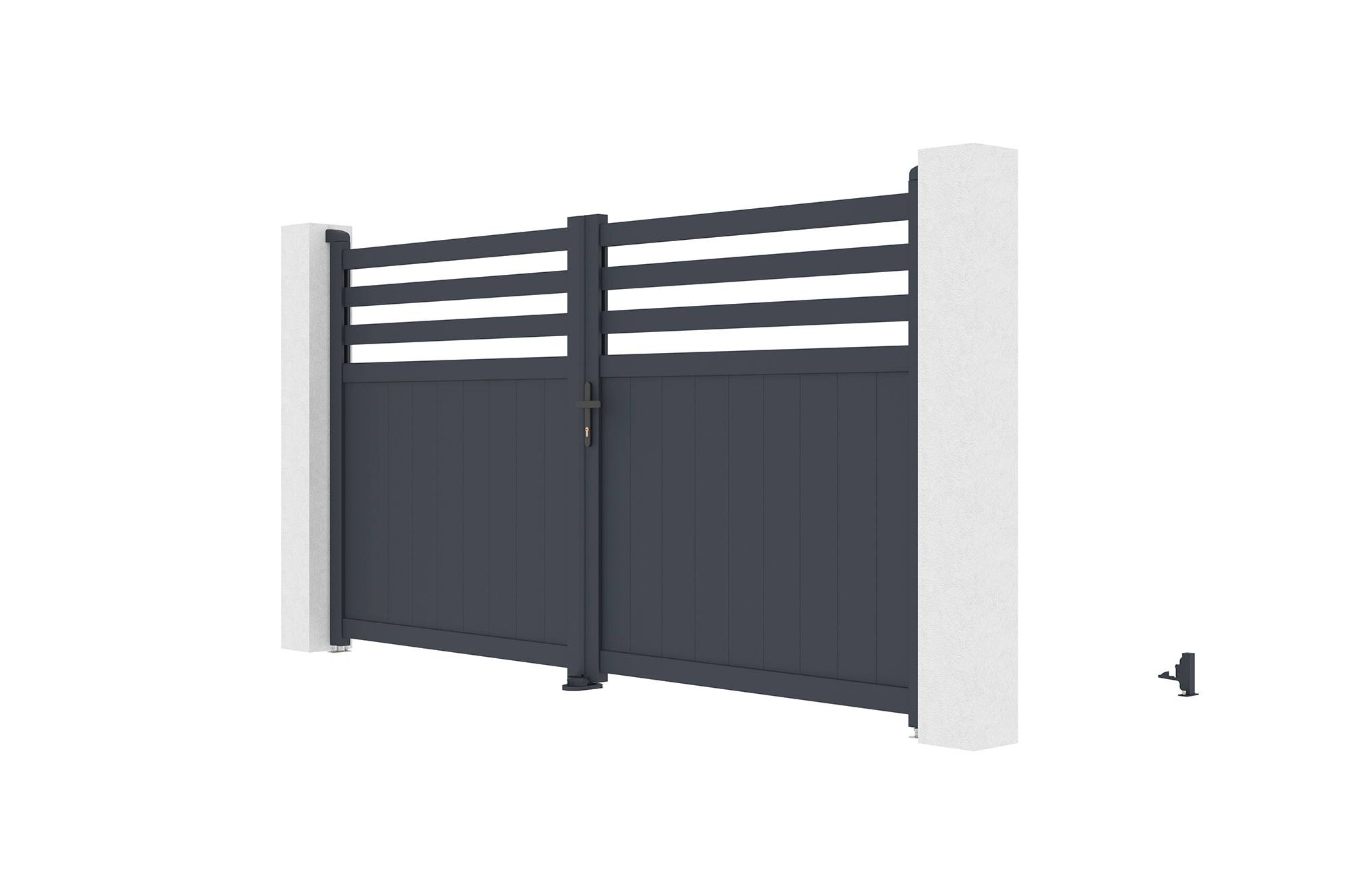 Portail battant 3 m NEVIS H.160 cm + 2 poteaux H.190 cm aluminium gris ...