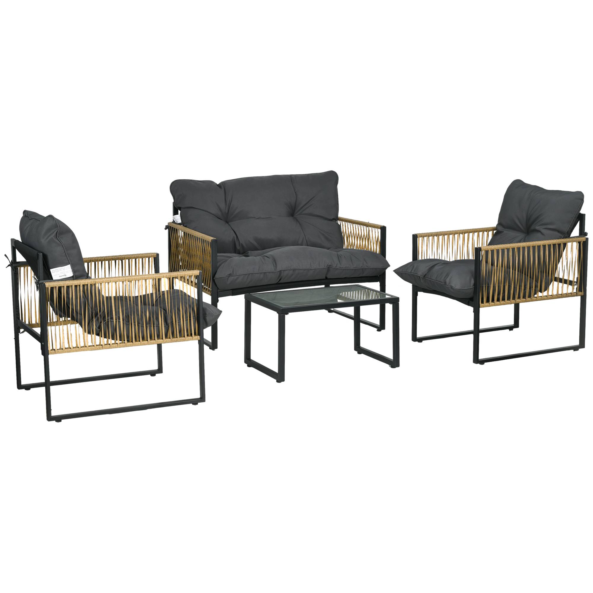 Ensemble salon de jardin 4 pièces | Mobilier de jardin Gris Résine ...
