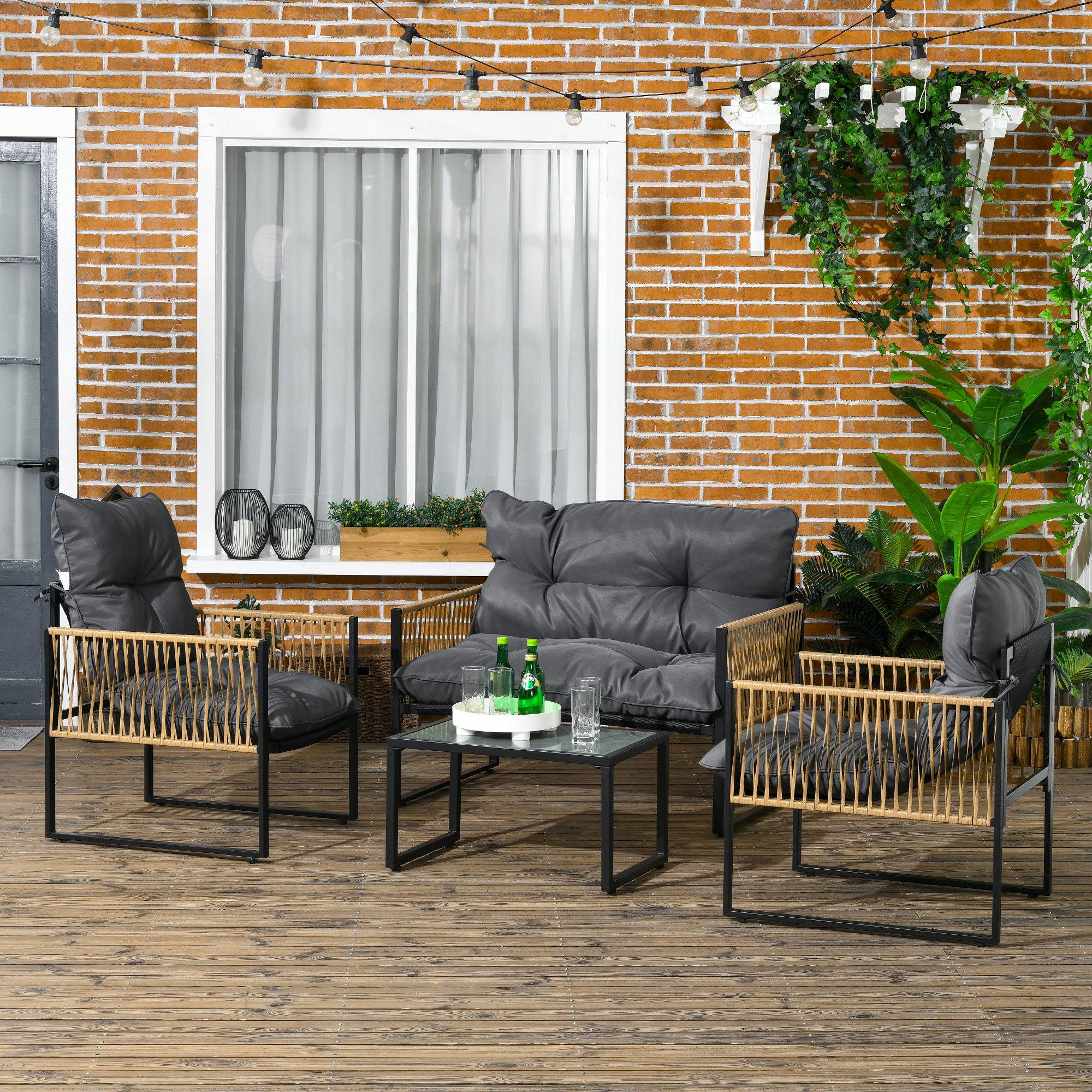 Ensemble salon de jardin 4 pièces | Mobilier de jardin Gris Résine ...