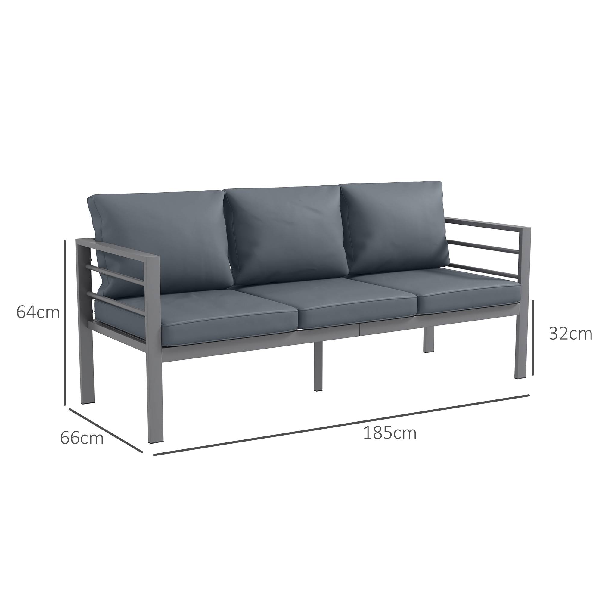 Canapé de jardin 3 places aluminium terrasse coussins déhoussables gris ...