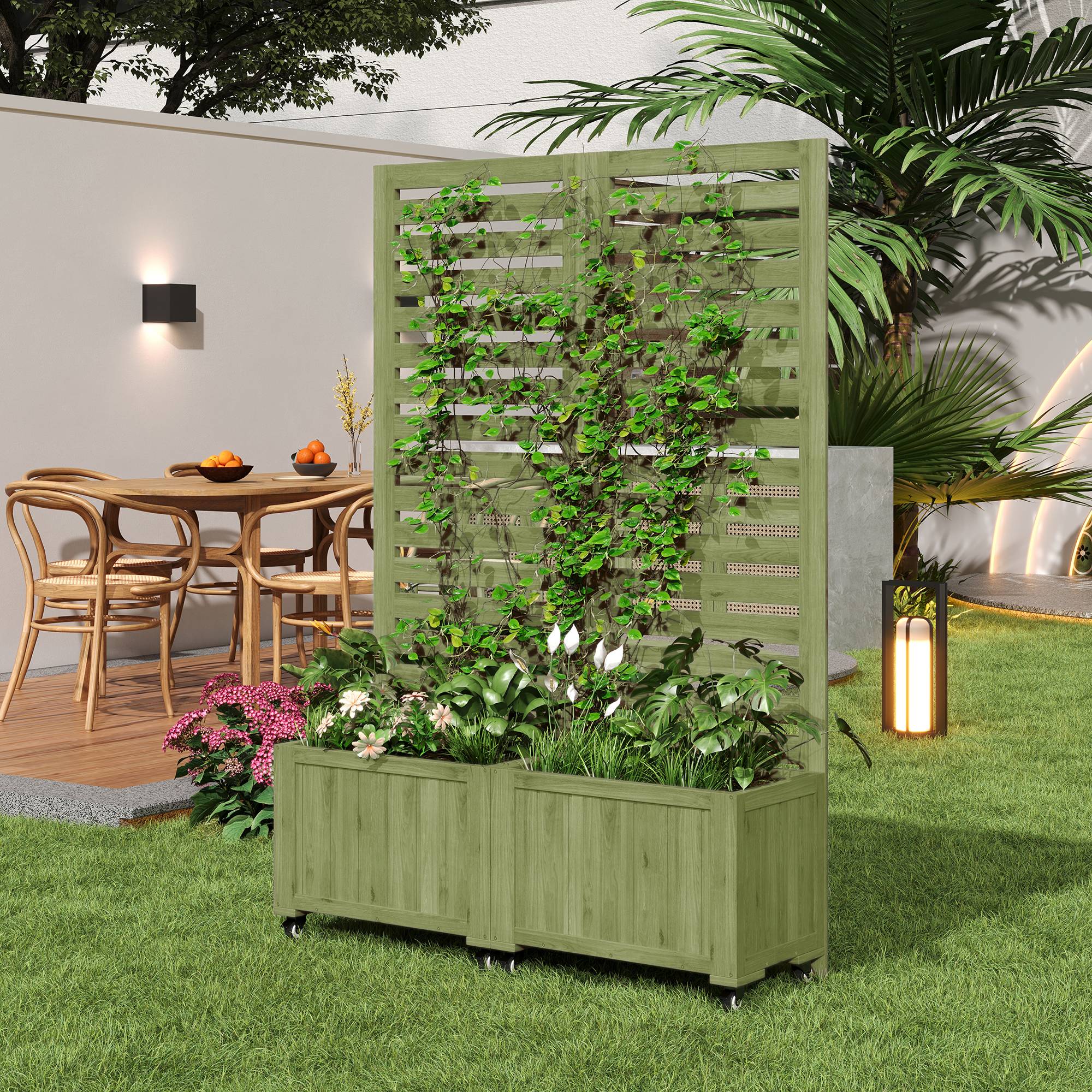 Jardinière treillis bois massif jardin terrasse modulable roulettes ...