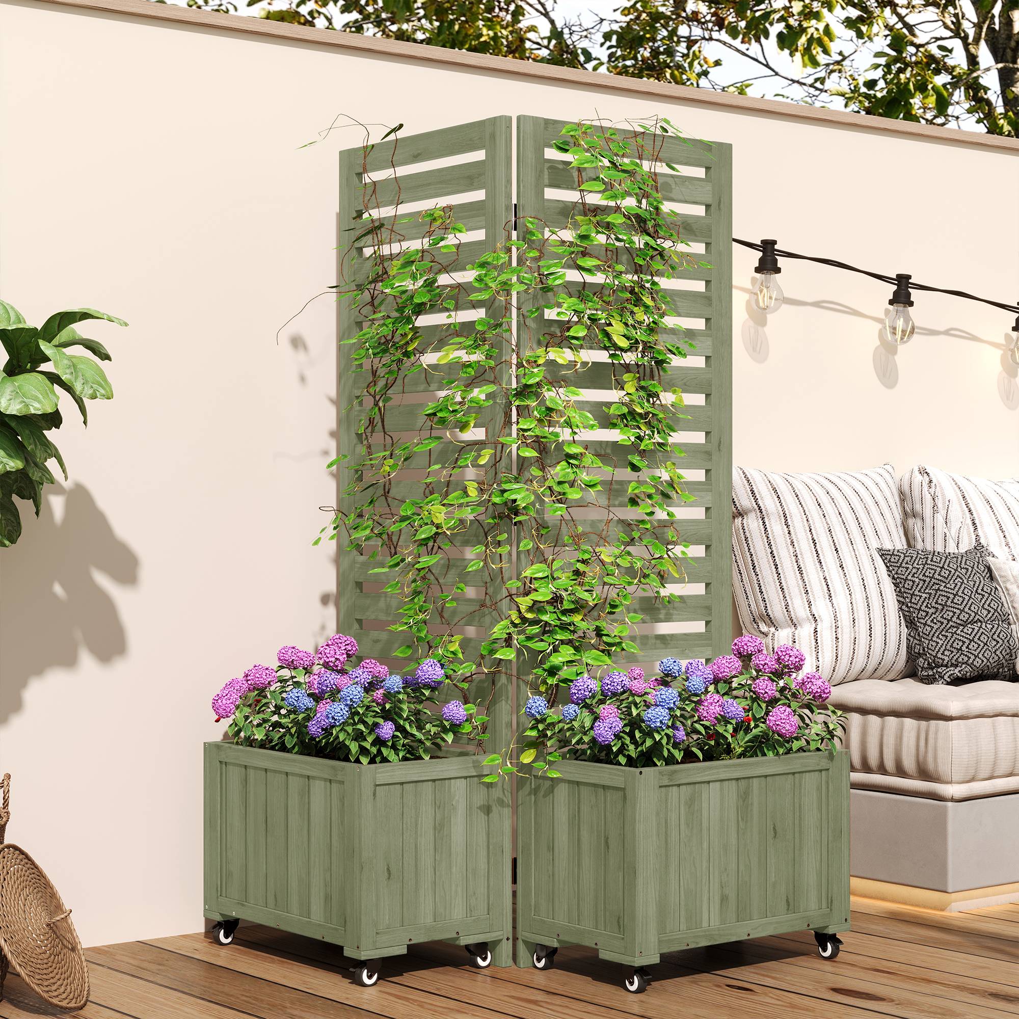 Jardinière treillis bois massif jardin terrasse modulable roulettes ...