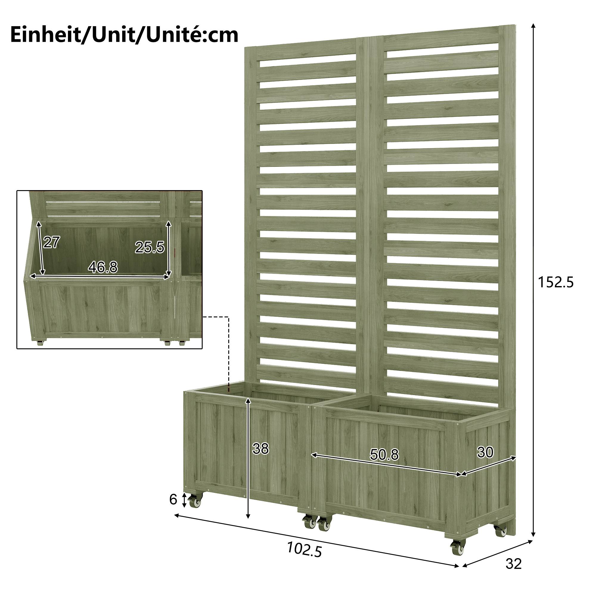 Jardinière treillis bois massif jardin terrasse modulable roulettes ...