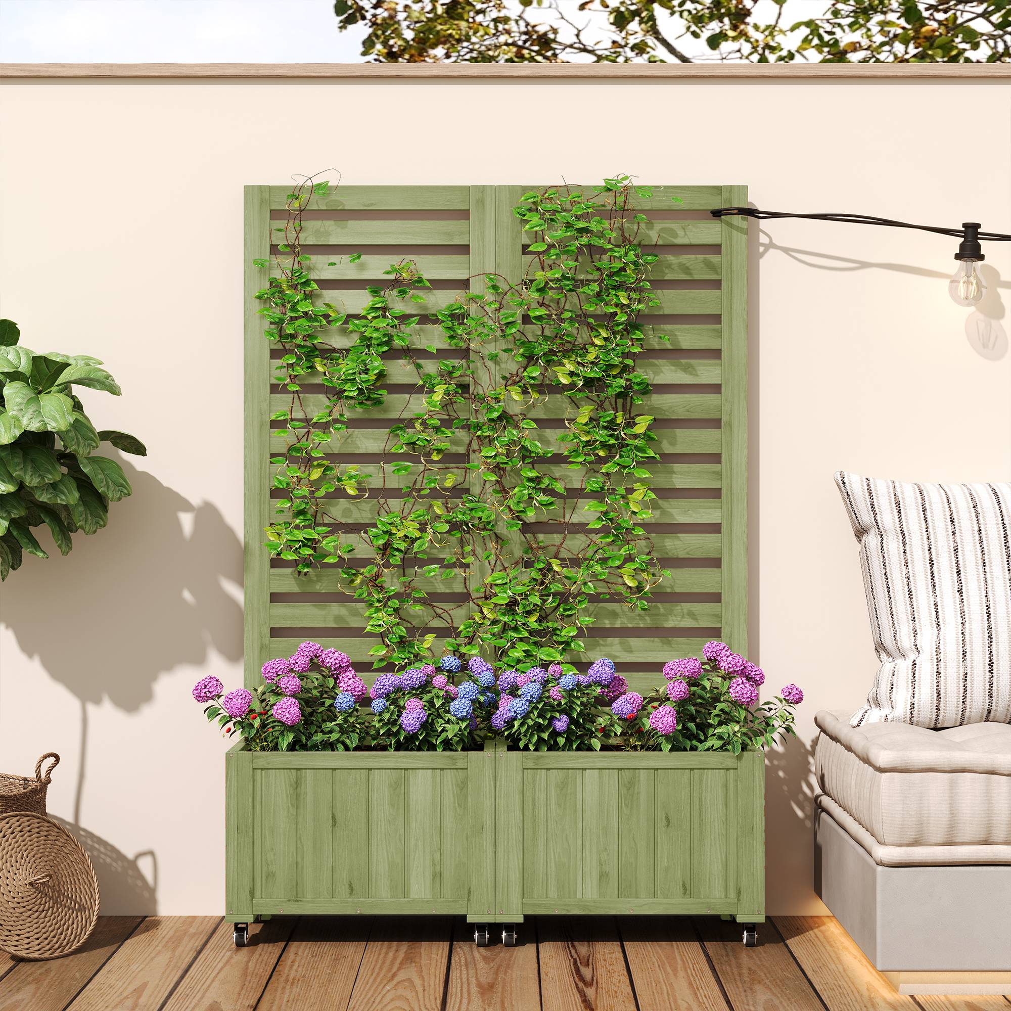 Jardinière treillis bois massif jardin terrasse modulable roulettes ...
