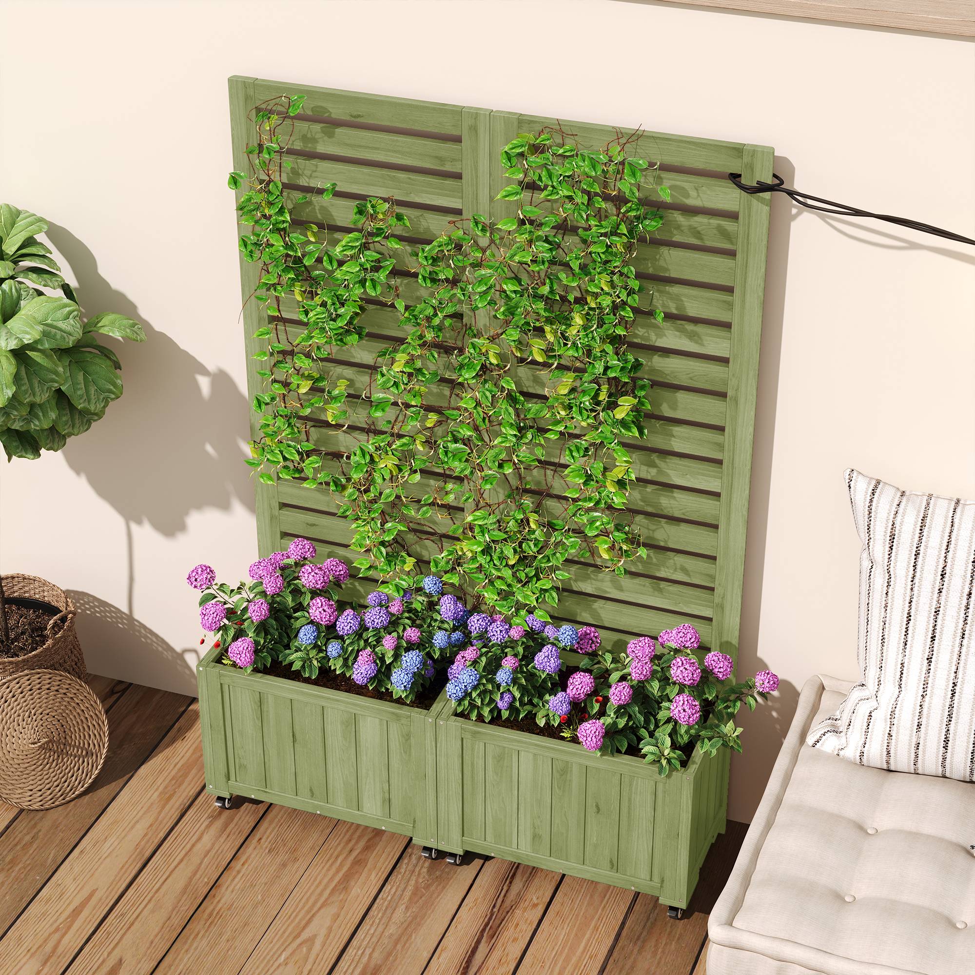Jardinière treillis bois massif jardin terrasse modulable roulettes ...