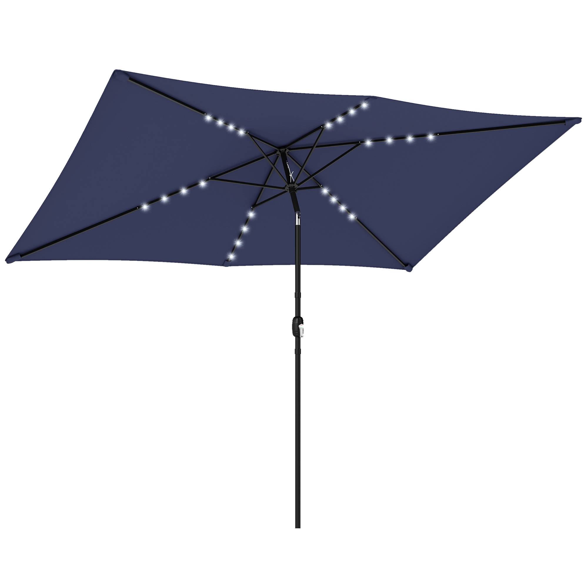 Parasol droit solaire métal terrasse éclairage LED 3x2m bleu marine ...