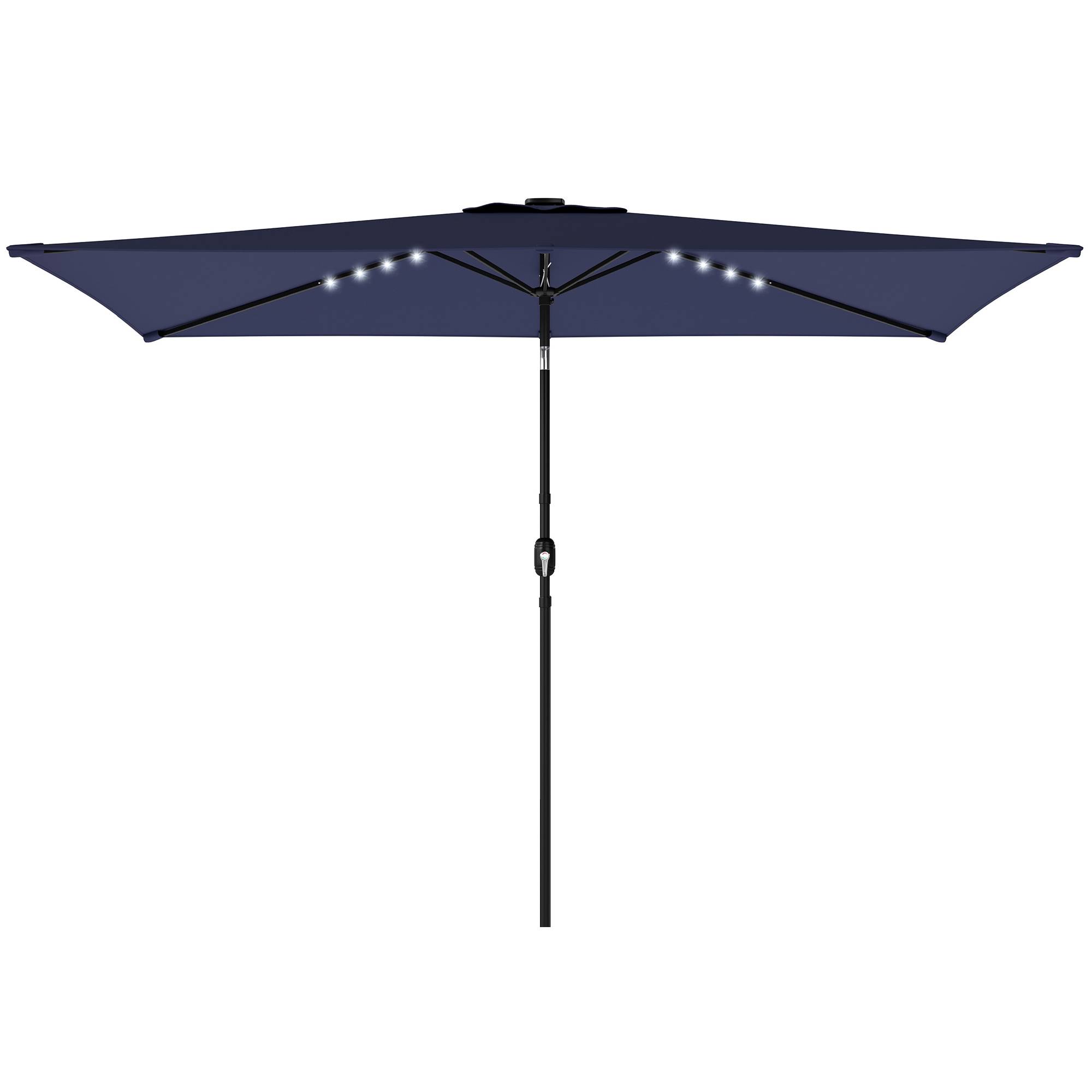Parasol droit solaire métal terrasse éclairage LED 3x2m bleu marine ...