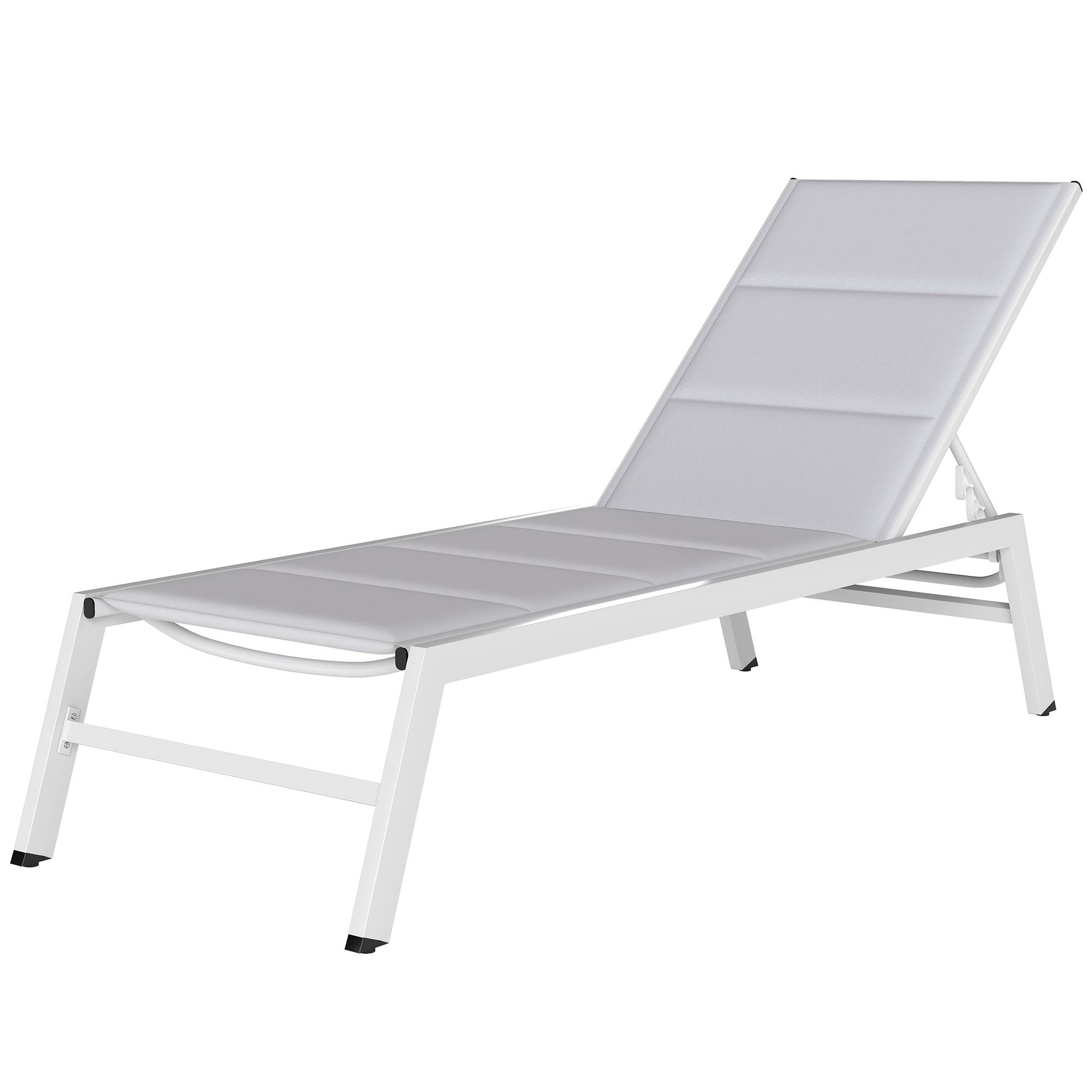 Transat aluminium léger jardin dossier rembourré 181x64x90cm gris clair ...