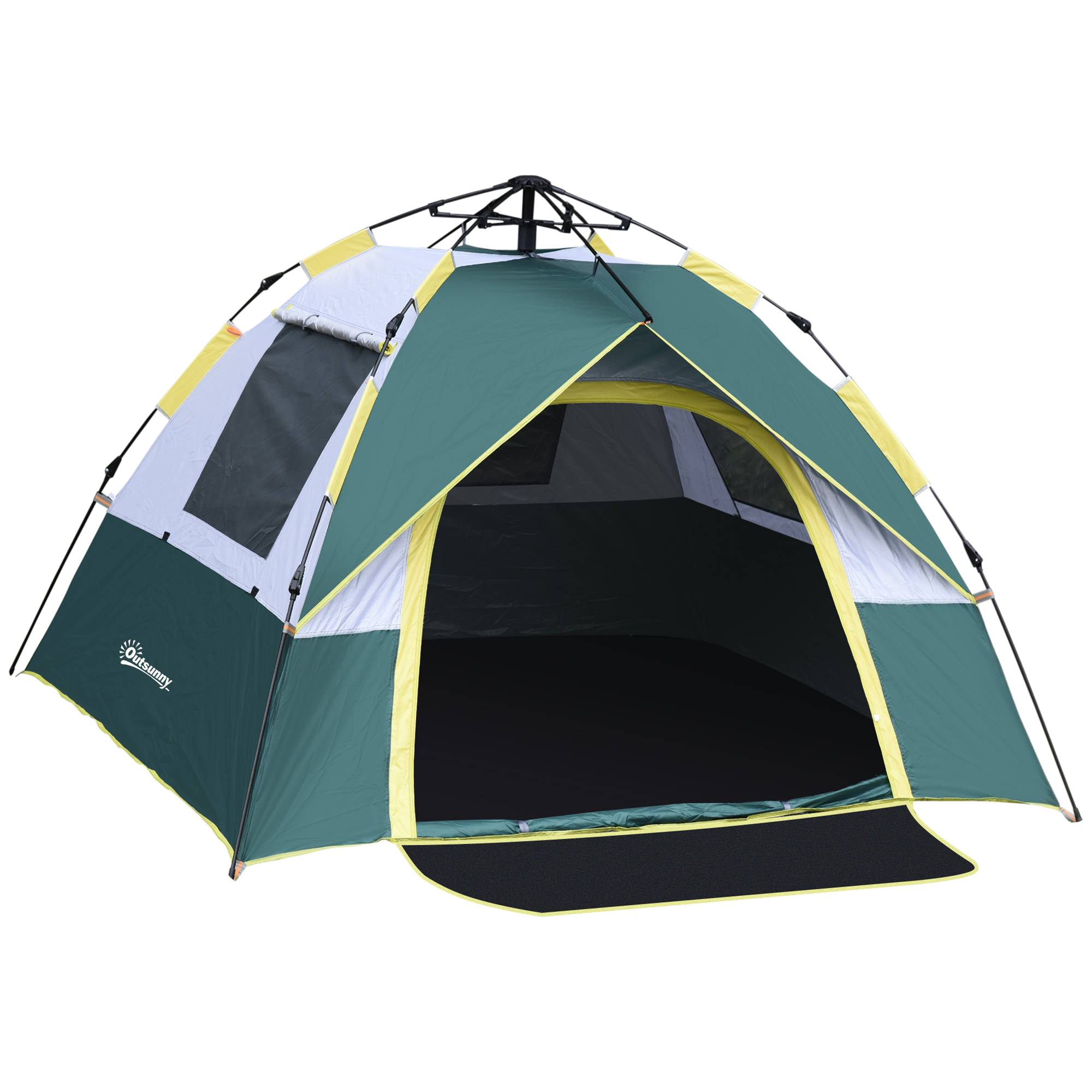 Tente de camping pop up polyester jaune gris vert 205 x 195 x 135 cm ...