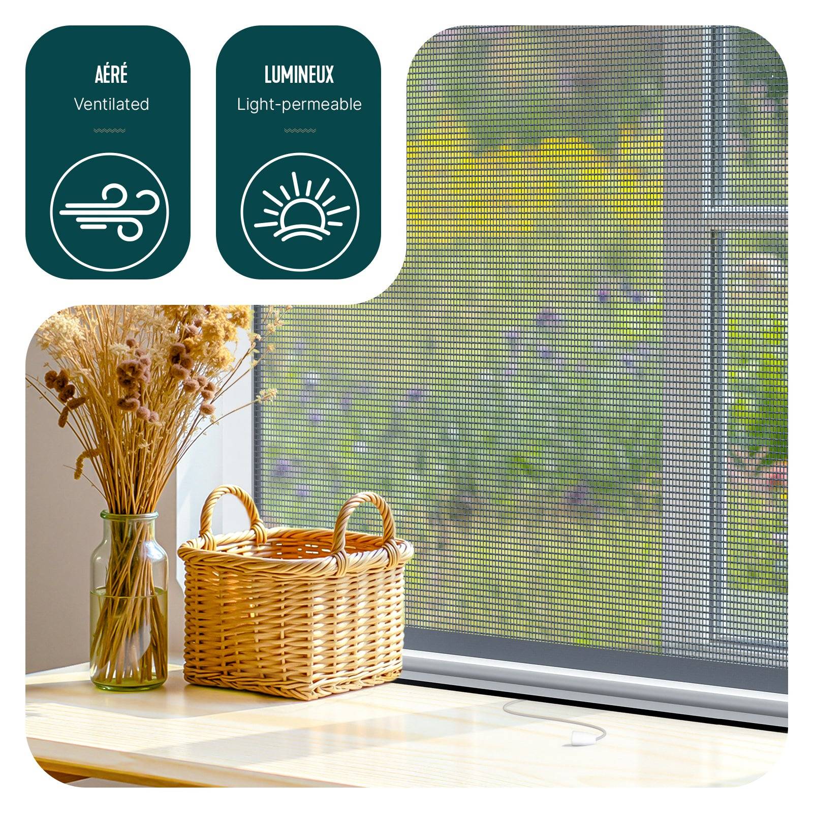 Moustiquaire de fenêtre L150 x H160 cm enroulable et recoupable en PVC ...