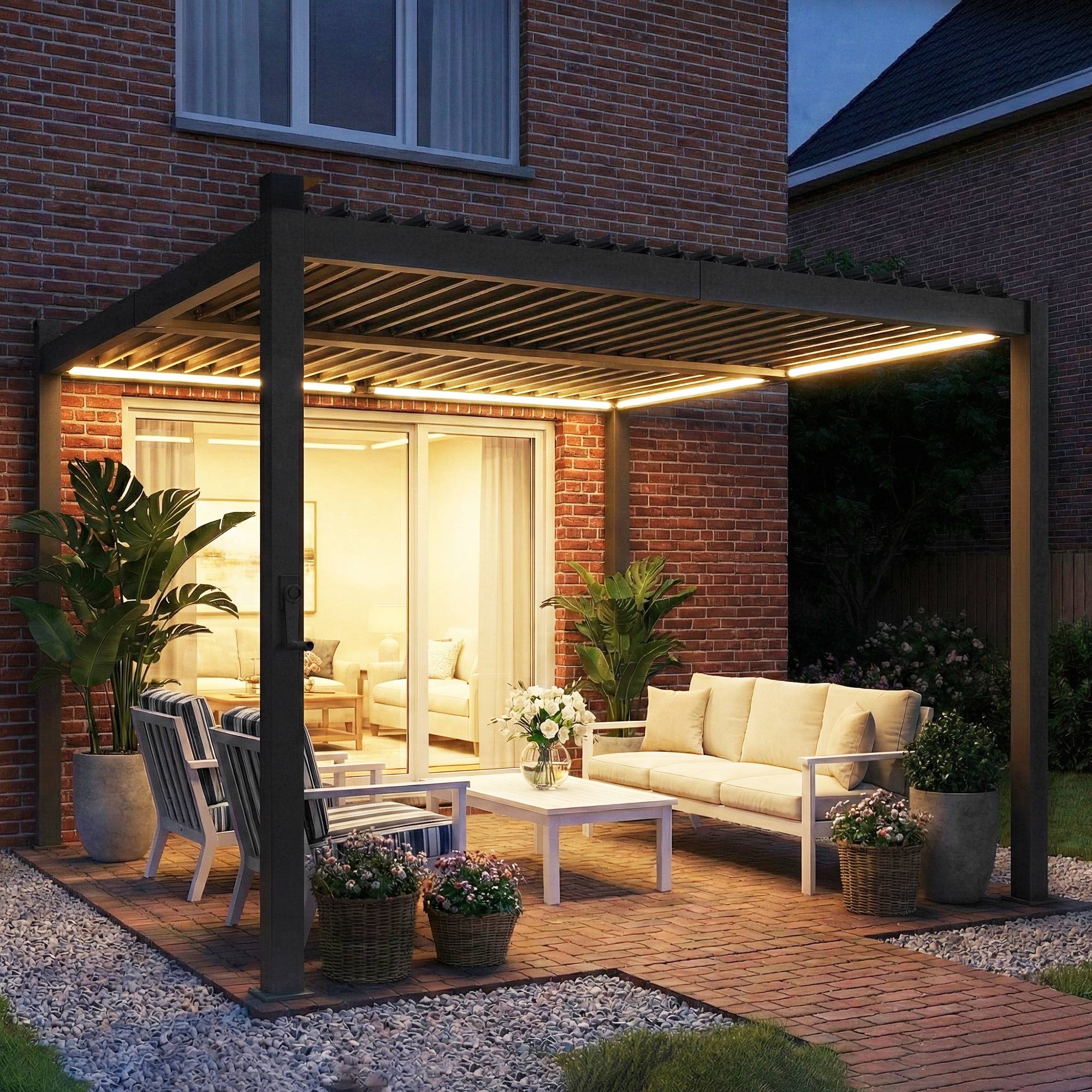 Pergola Bioclimatique Métal pour Terrasse Lames Orientables et LED 3x3m ...